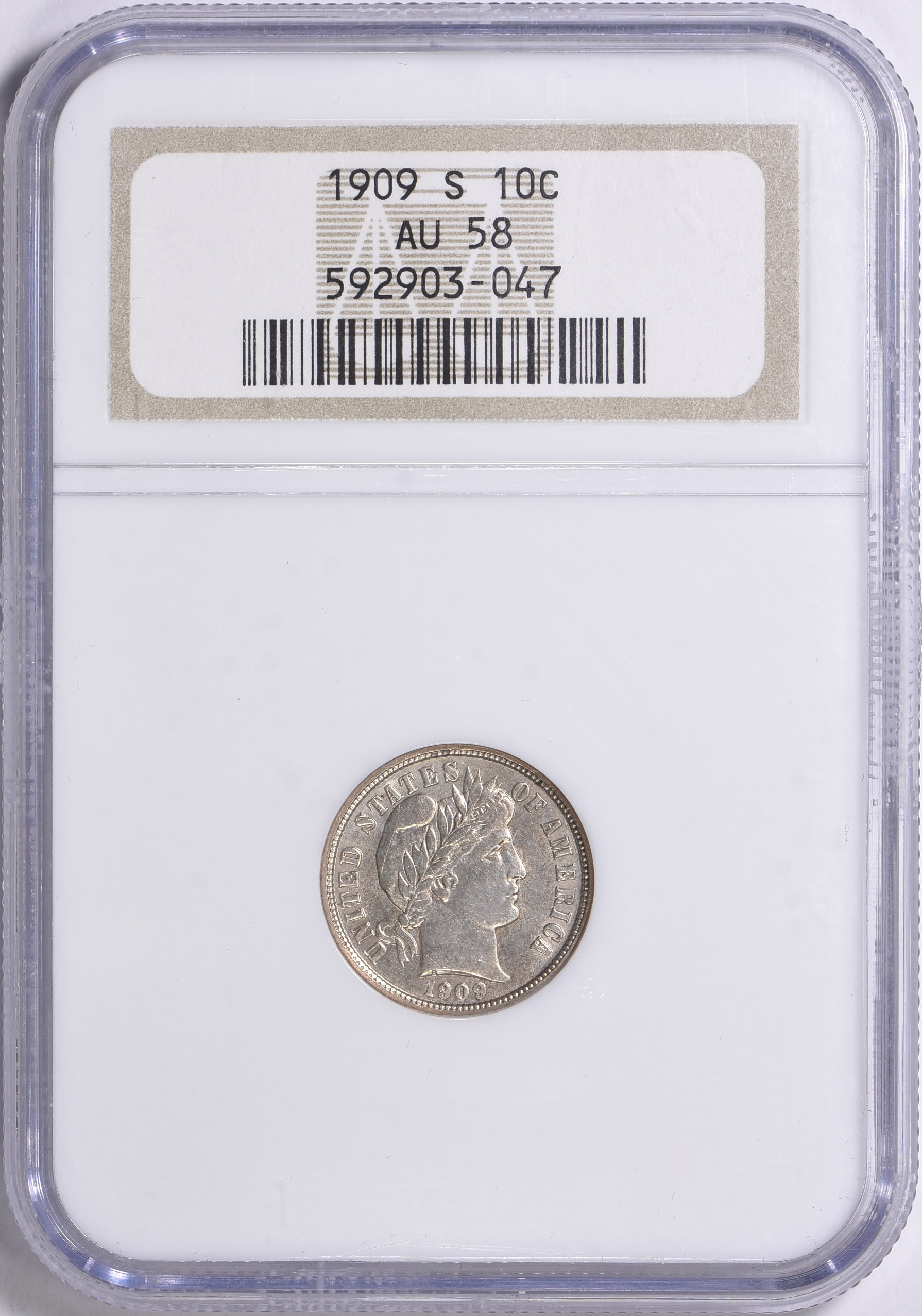 1909-S Barber Dime NGC AU-58 (Item 1606535) | GreatCollections Coin Auctions