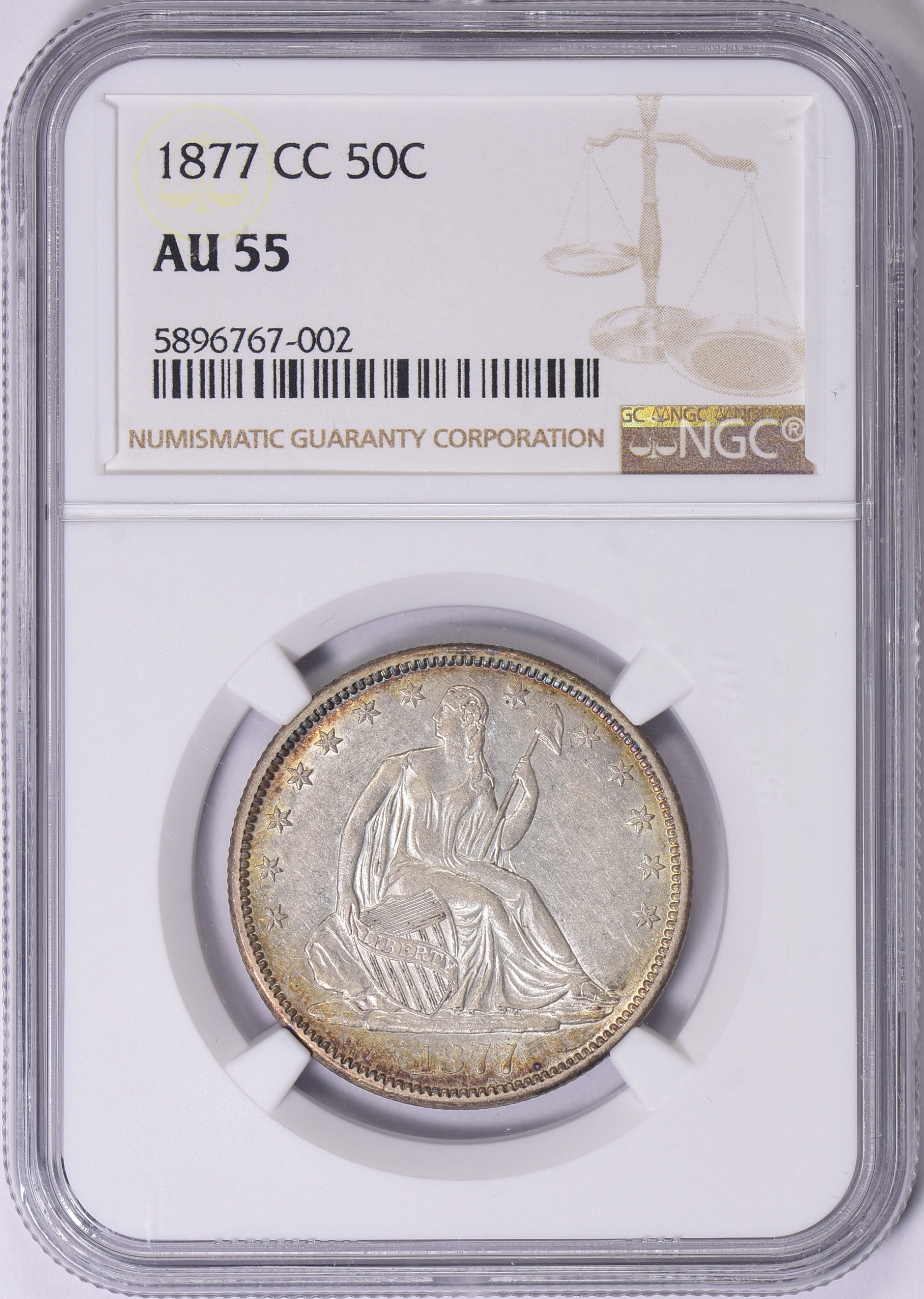 1877-CC Seated Liberty Half Dollar NGC AU-55 (Toned) (Item 1606539) | GreatCollections Coin Auctions