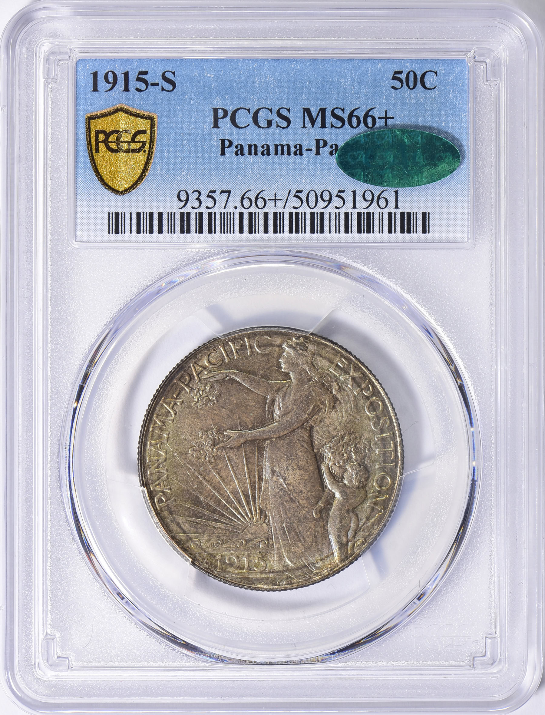 1915-S Panama-Pacific Exposition Half Dollar PCGS MS-66+ (CAC Green) (Toned) (Item 1607005 ...