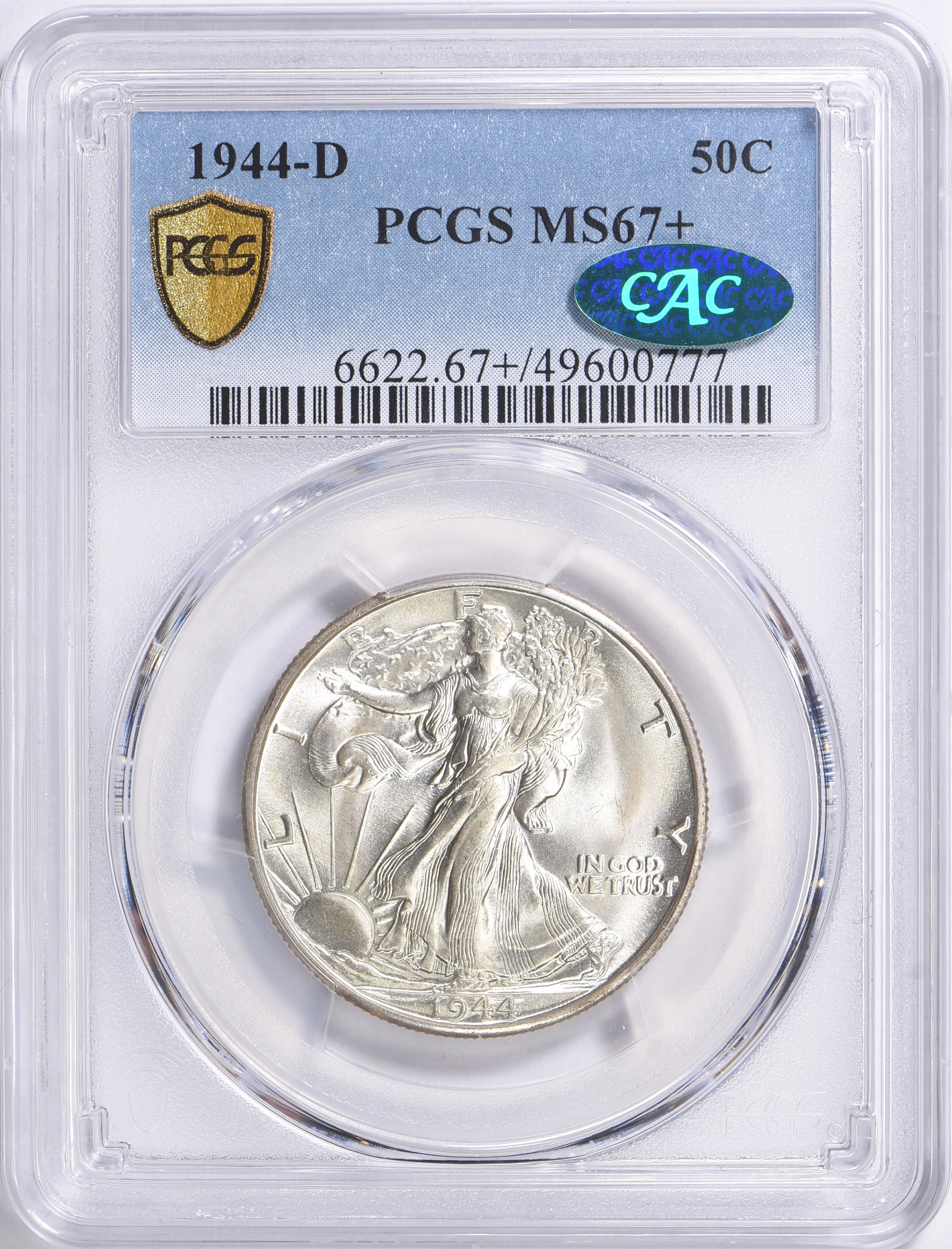 1944-D Walking Liberty Half Dollar PCGS MS-67+ (CAC Green) (Item 1607046) | GreatCollections ...