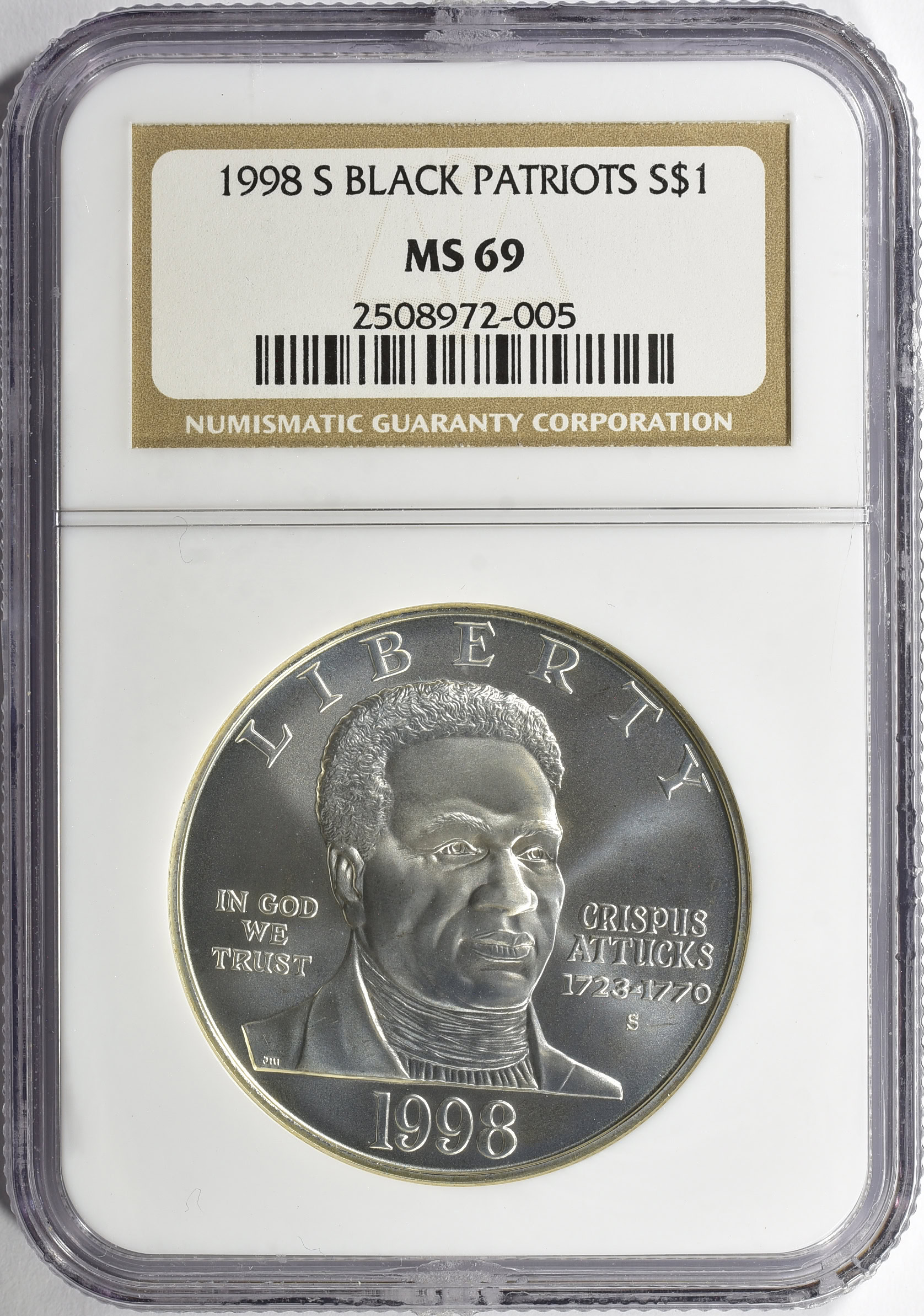 1998-S Black Revolutionary War Patriots Crispus Attucks Silver Dollar ...