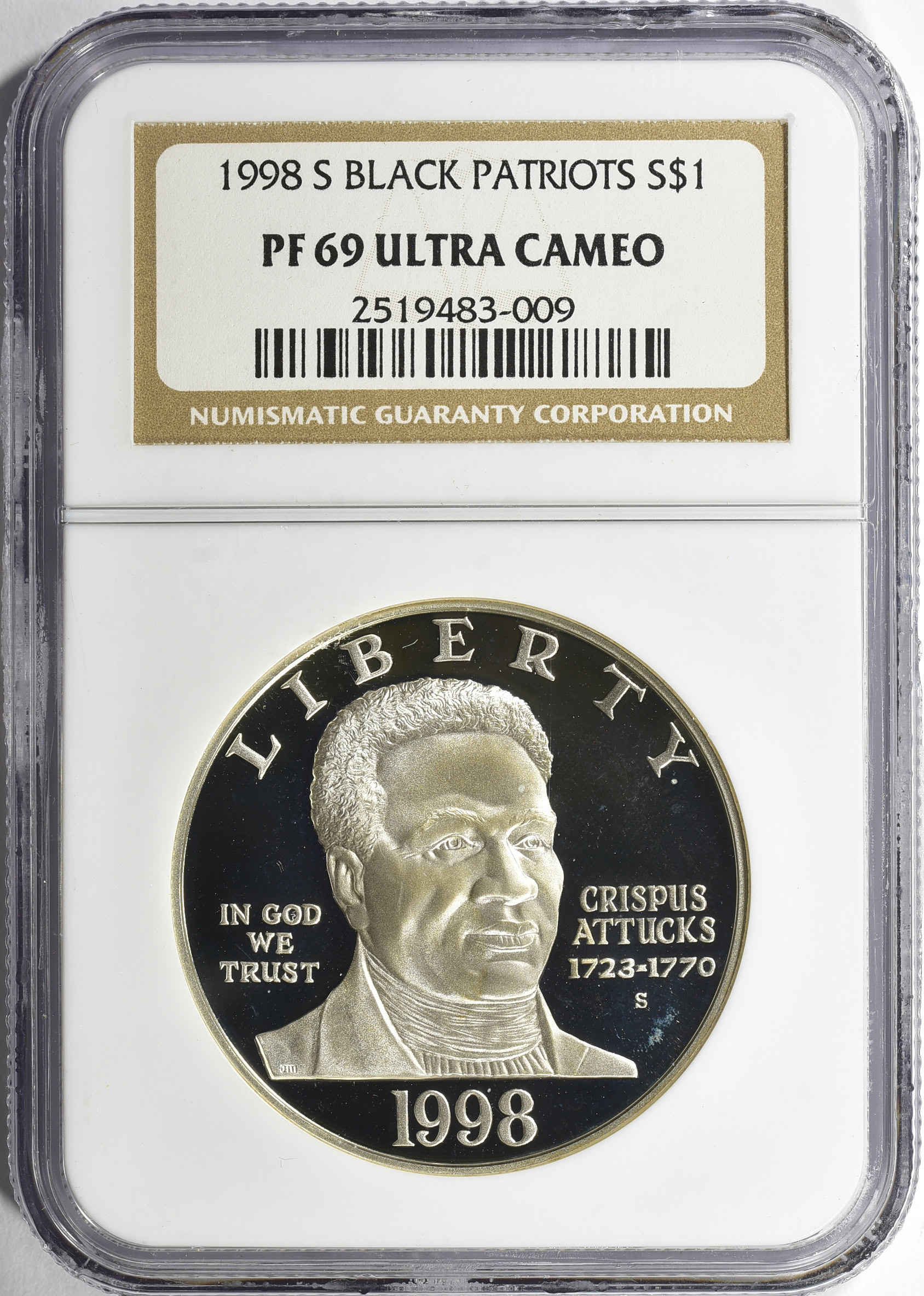 1998-S Black Revolutionary War Patriots Silver Dollar Crispus Attucks ...
