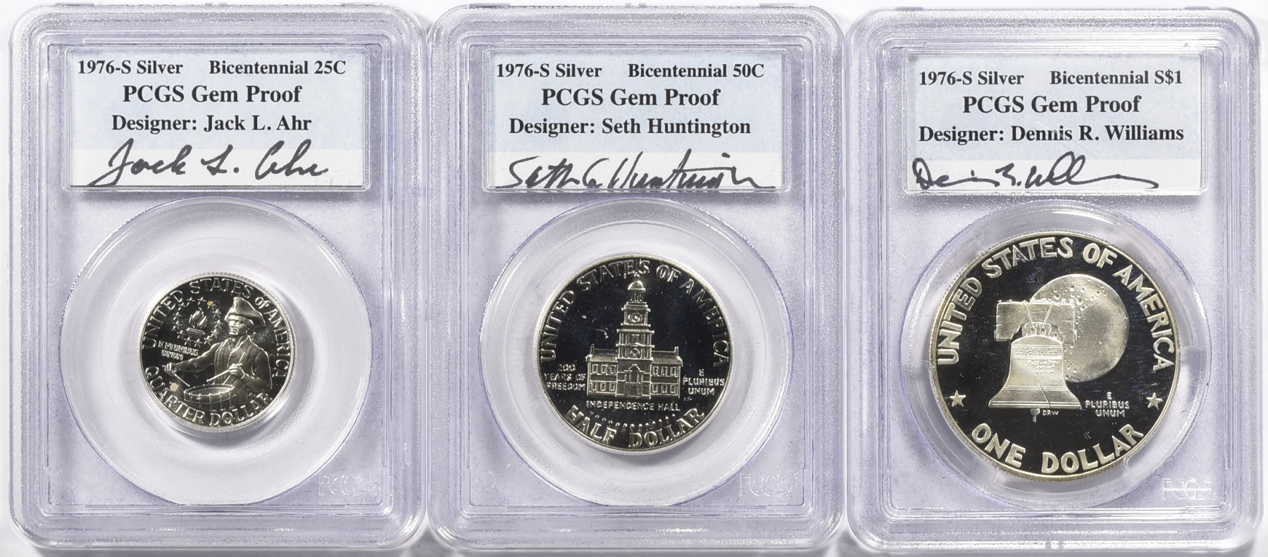 1976 Silver Quarter, Half Dollar and Eisenhower Dollar Bicentennial ...