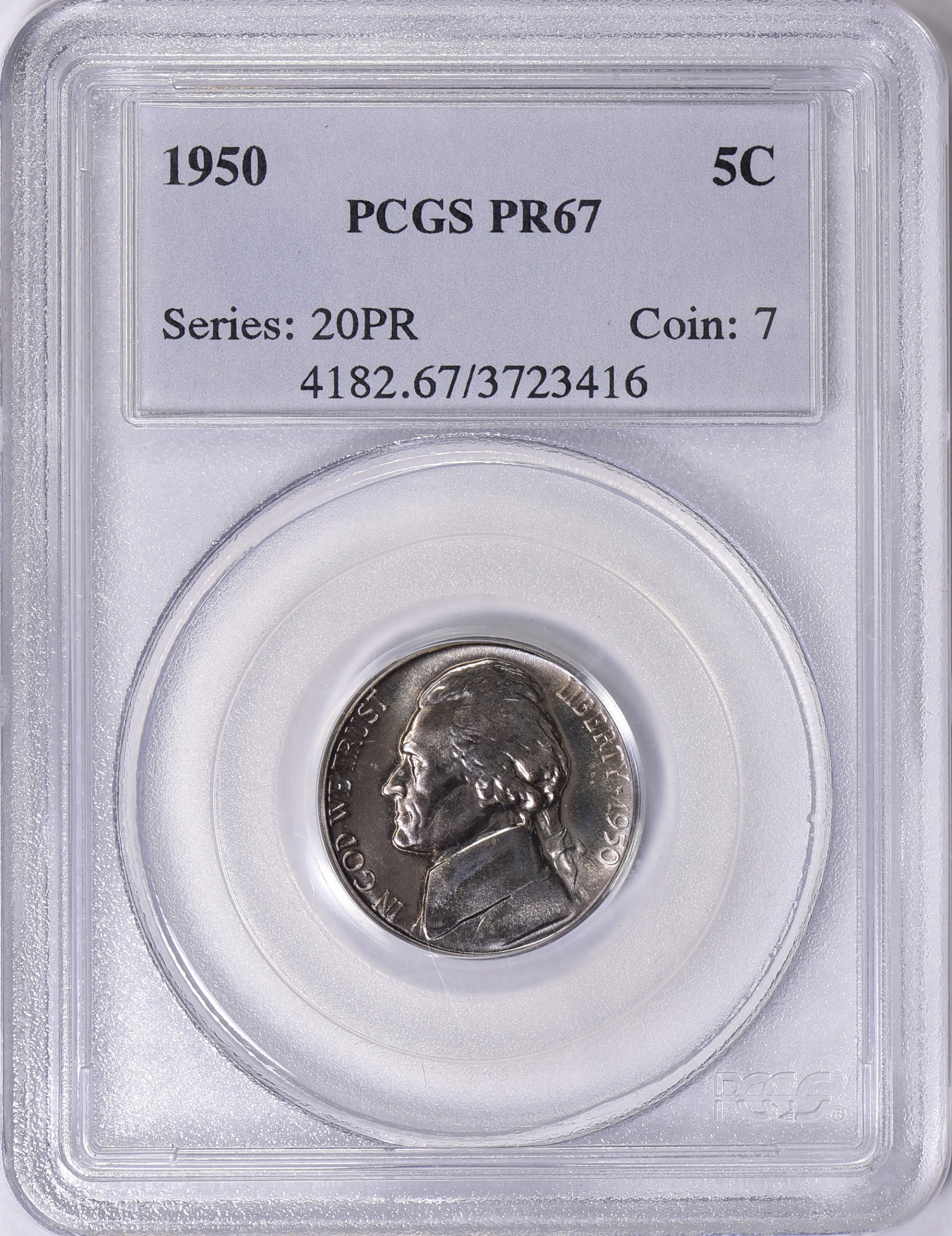 1950 Jefferson Nickel PCGS Proof-67 (Toned) (Item 1607926) | GreatCollections Coin Auctions