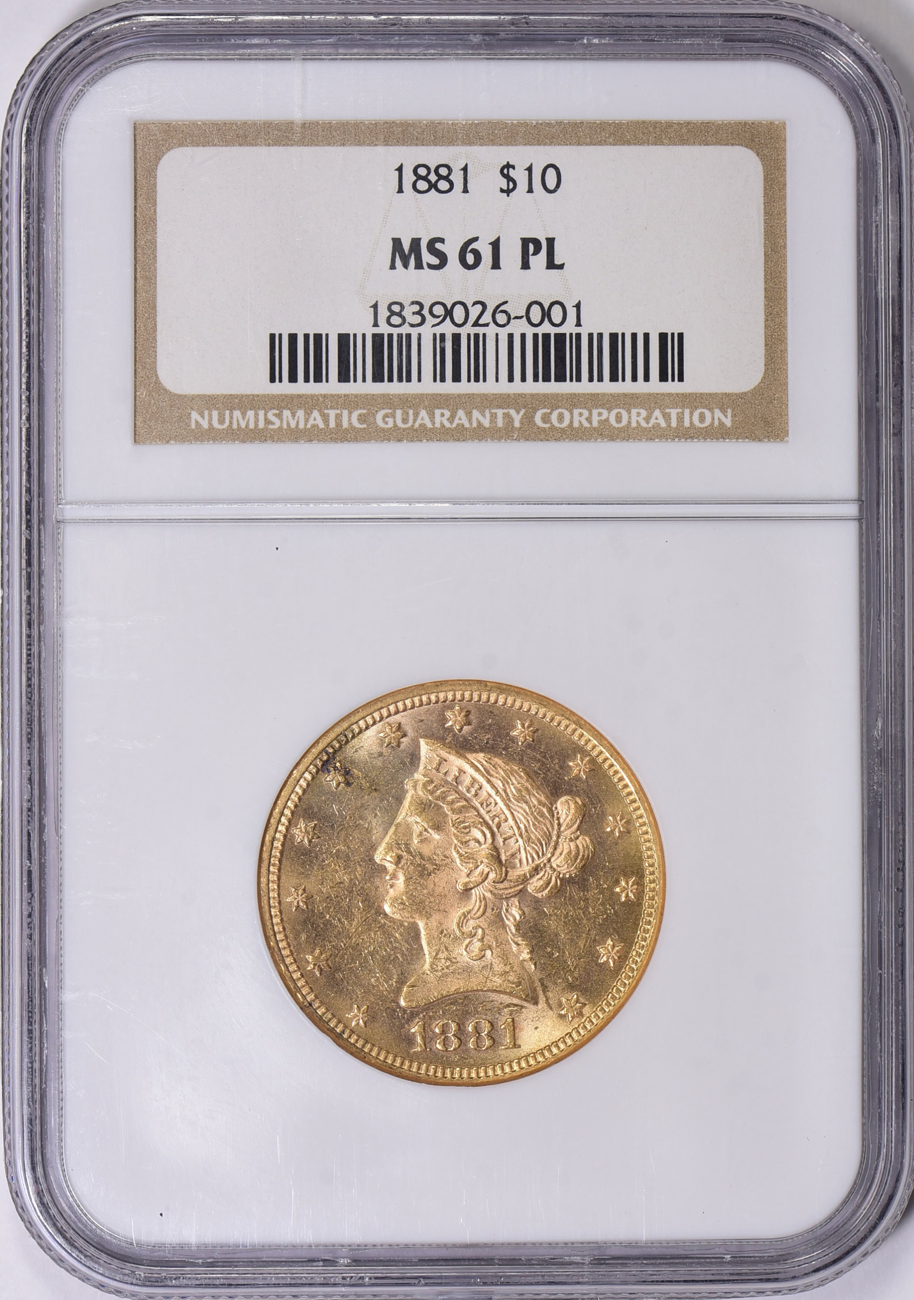 1881 Liberty Gold Eagle NGC MS-61 PL (Item 1607960) | GreatCollections Coin Auctions