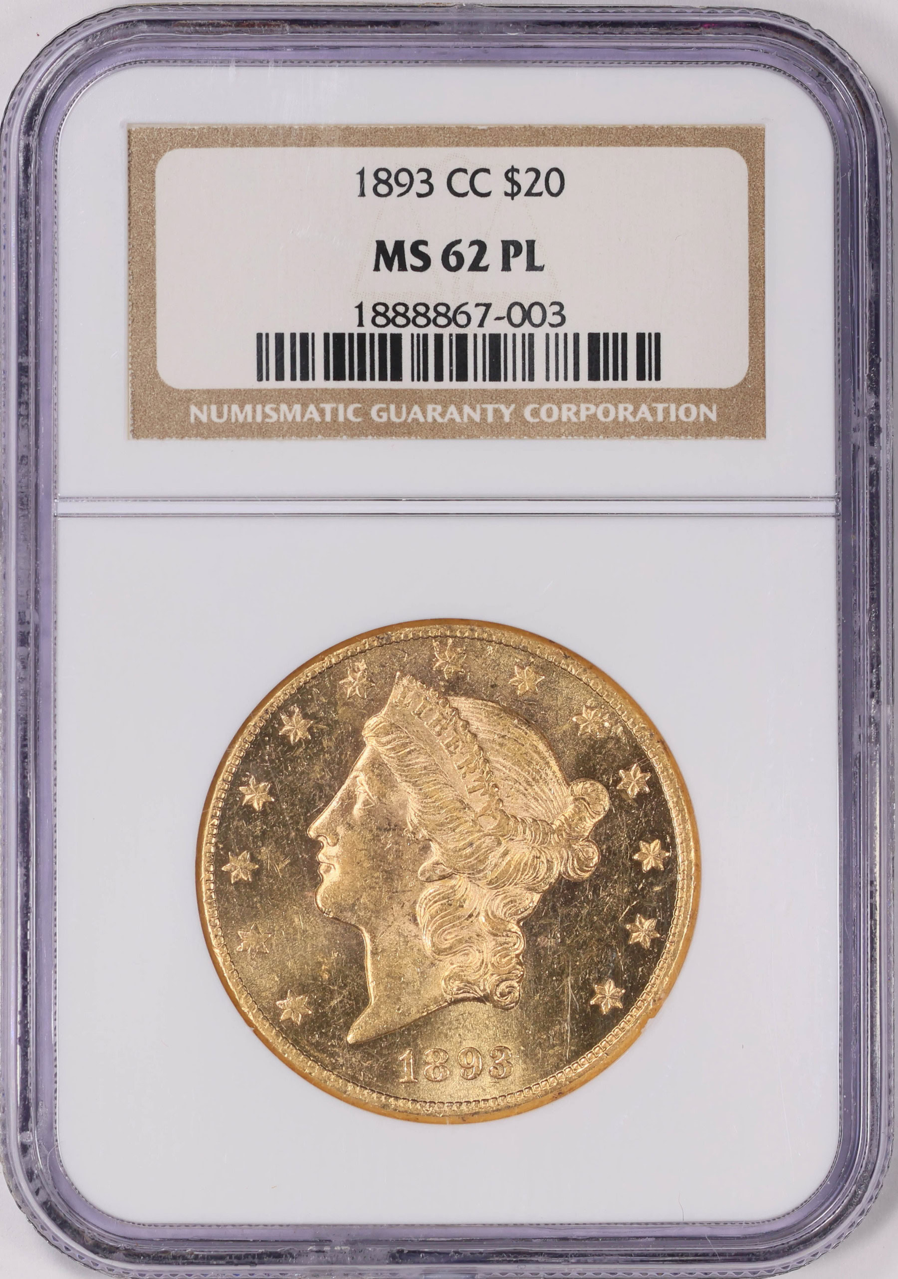 1893-CC Liberty Gold Double Eagle NGC MS-62 PL (Item 1607992) | GreatCollections Coin Auctions