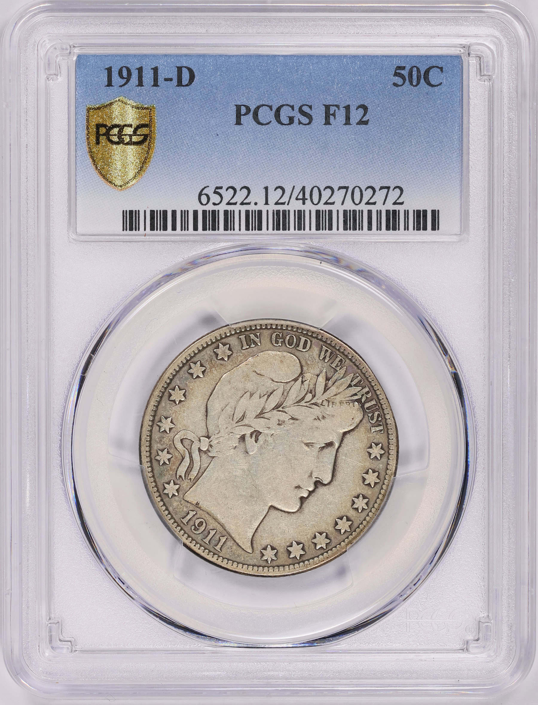1911-D Barber Half Dollar PCGS F-12 (Toned) (Item 1608016) | GreatCollections Coin Auctions