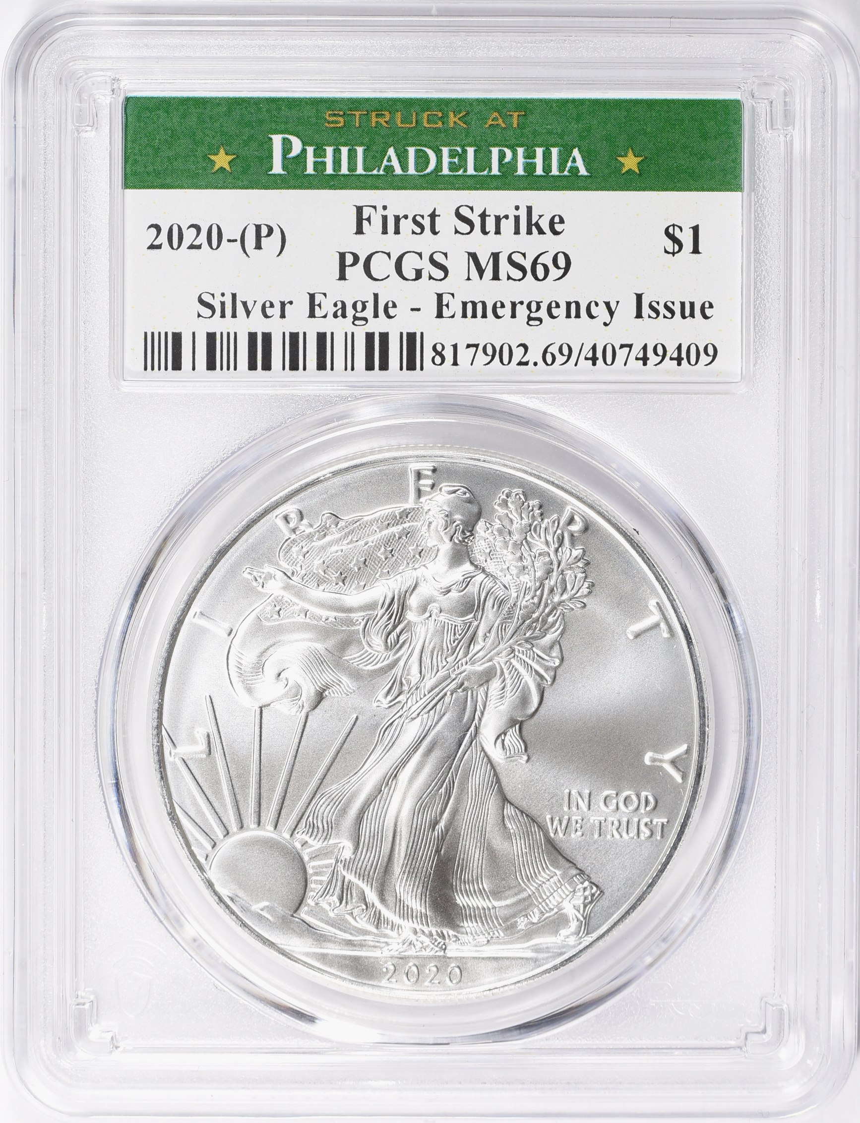 2020-(P) $1 Silver Eagle Struck at Philadelphia Emergency Issue First ...
