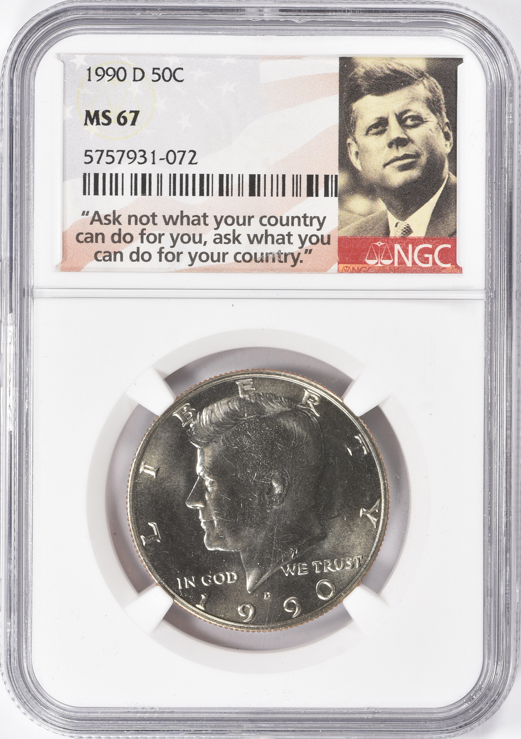 1990-D Kennedy Half Dollar NGC MS-67 (Item 1608683) | GreatCollections Coin Auctions