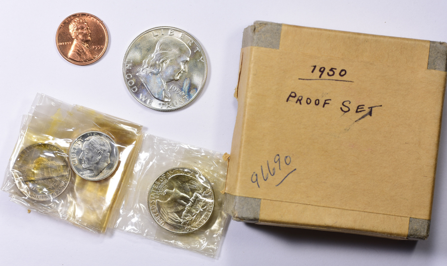 1950 1c-50c U.S. Proof Set Uncertified in Original Packaging (5 Coins ...
