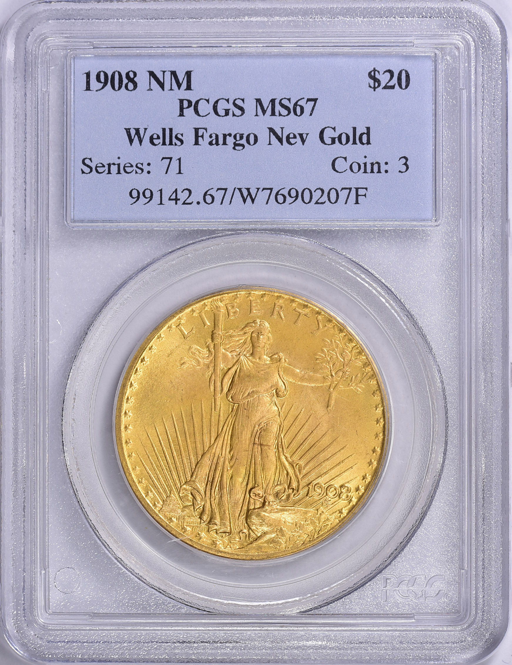 1908 Saint-Gaudens Gold Double Eagle No Motto. Wells Fargo Nevada Gold ...