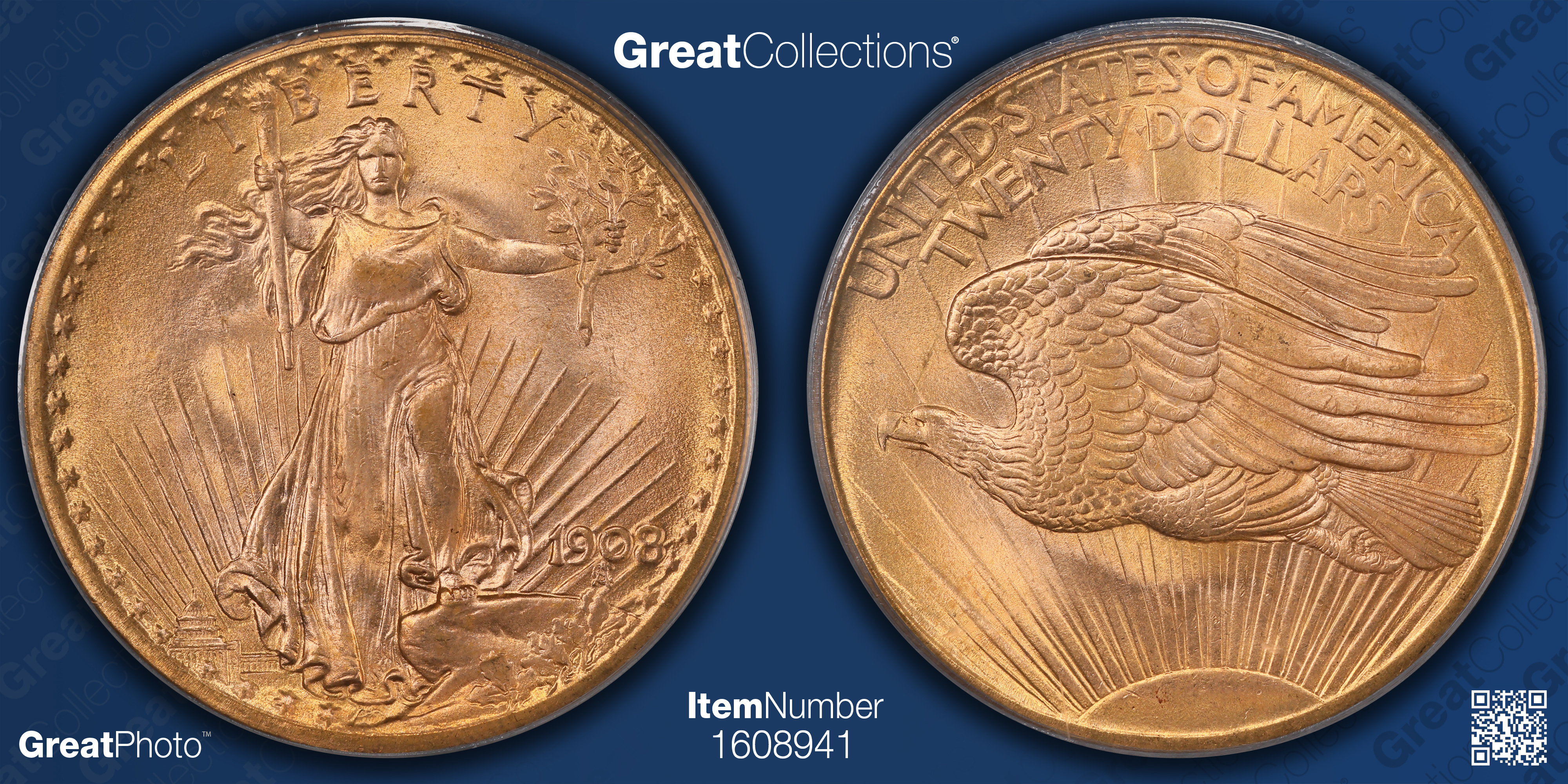 1908 Saint-Gaudens Gold Double Eagle No Motto. Wells Fargo Nevada Gold ...