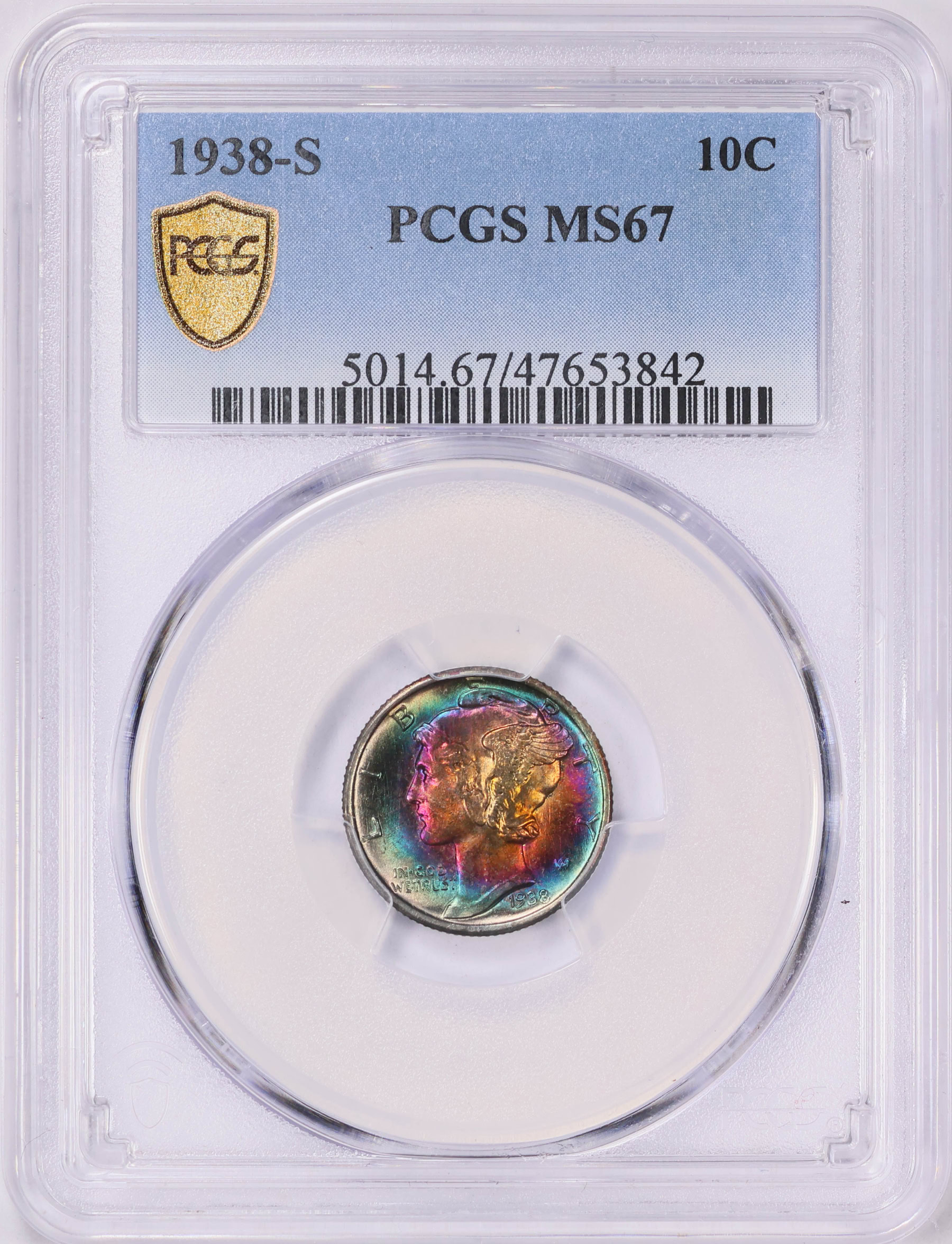 1938-S Mercury Dime PCGS MS-67 (Toned) (Item 1609120) | GreatCollections Coin Auctions