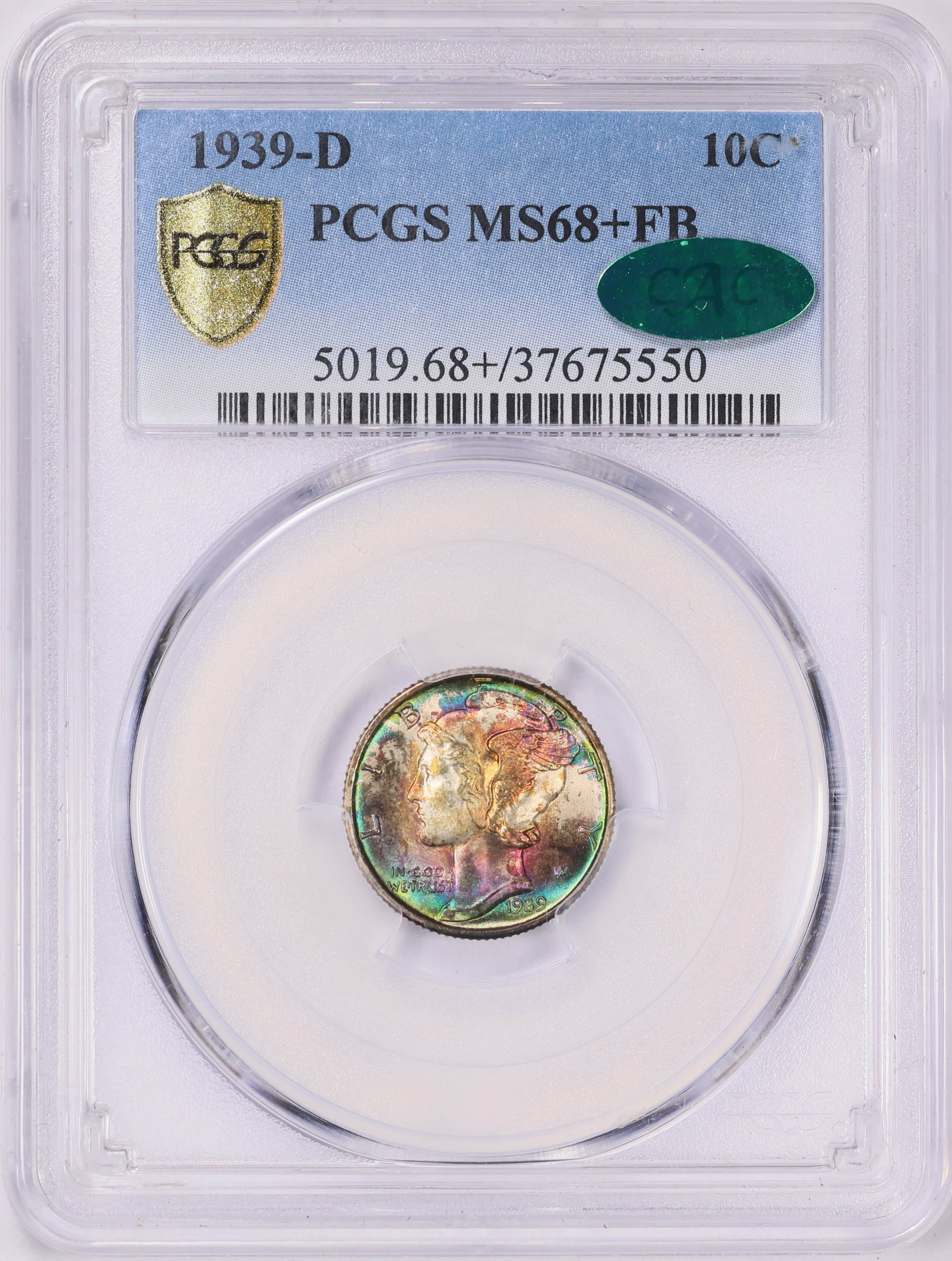 1939-D Mercury Dime PCGS MS-68+ FB (CAC Green) (Toned) (Item 1609121) | GreatCollections Coin ...