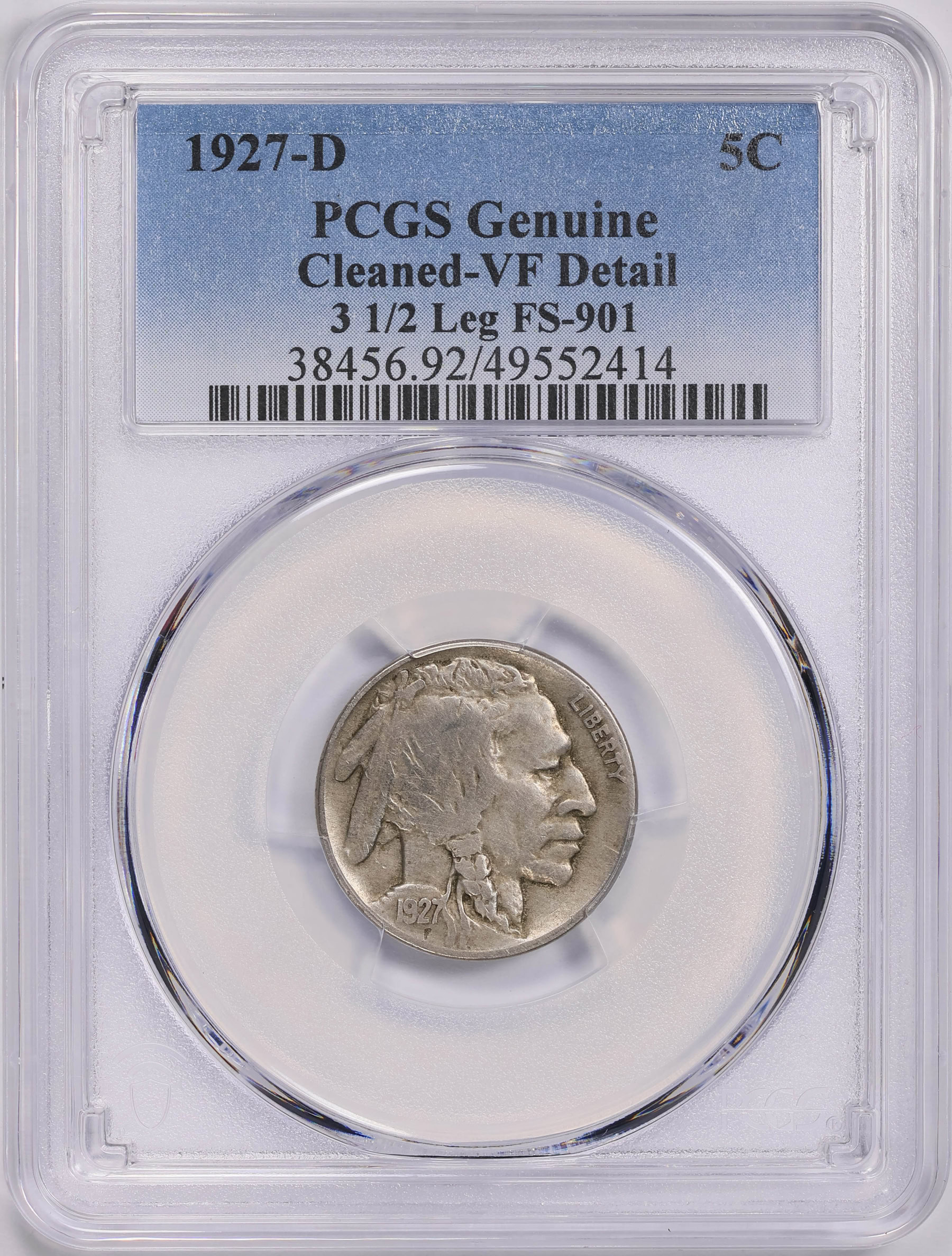 1927-D Buffalo Nickel 3 1/2 Legs FS-901 PCGS Genuine VF Details (Item ...