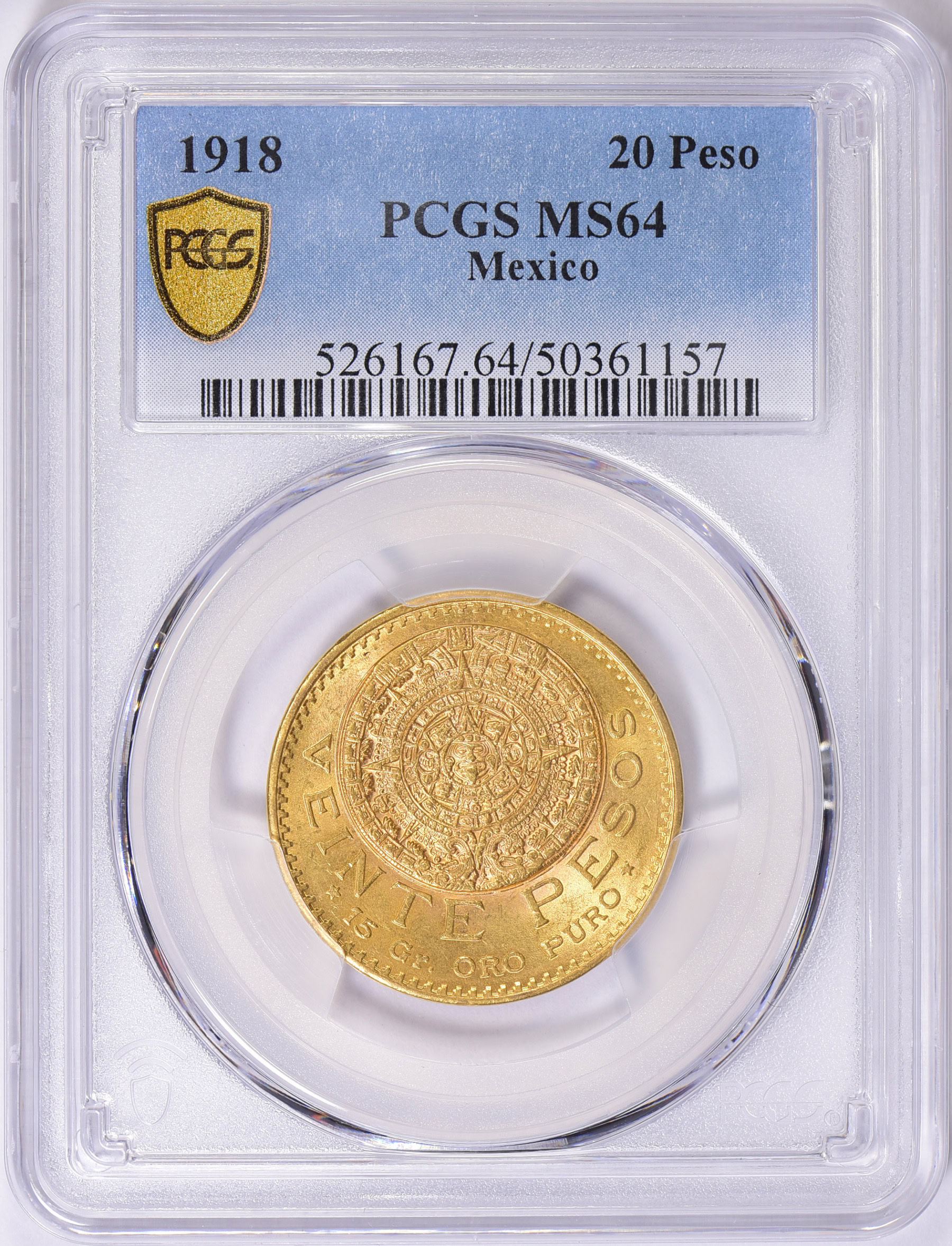 Mexico 1918 Gold 20 Pesos KM-478 PCGS MS-64 (AGW = 0.4822 Oz.) (Item 1610212) | GreatCollections ...