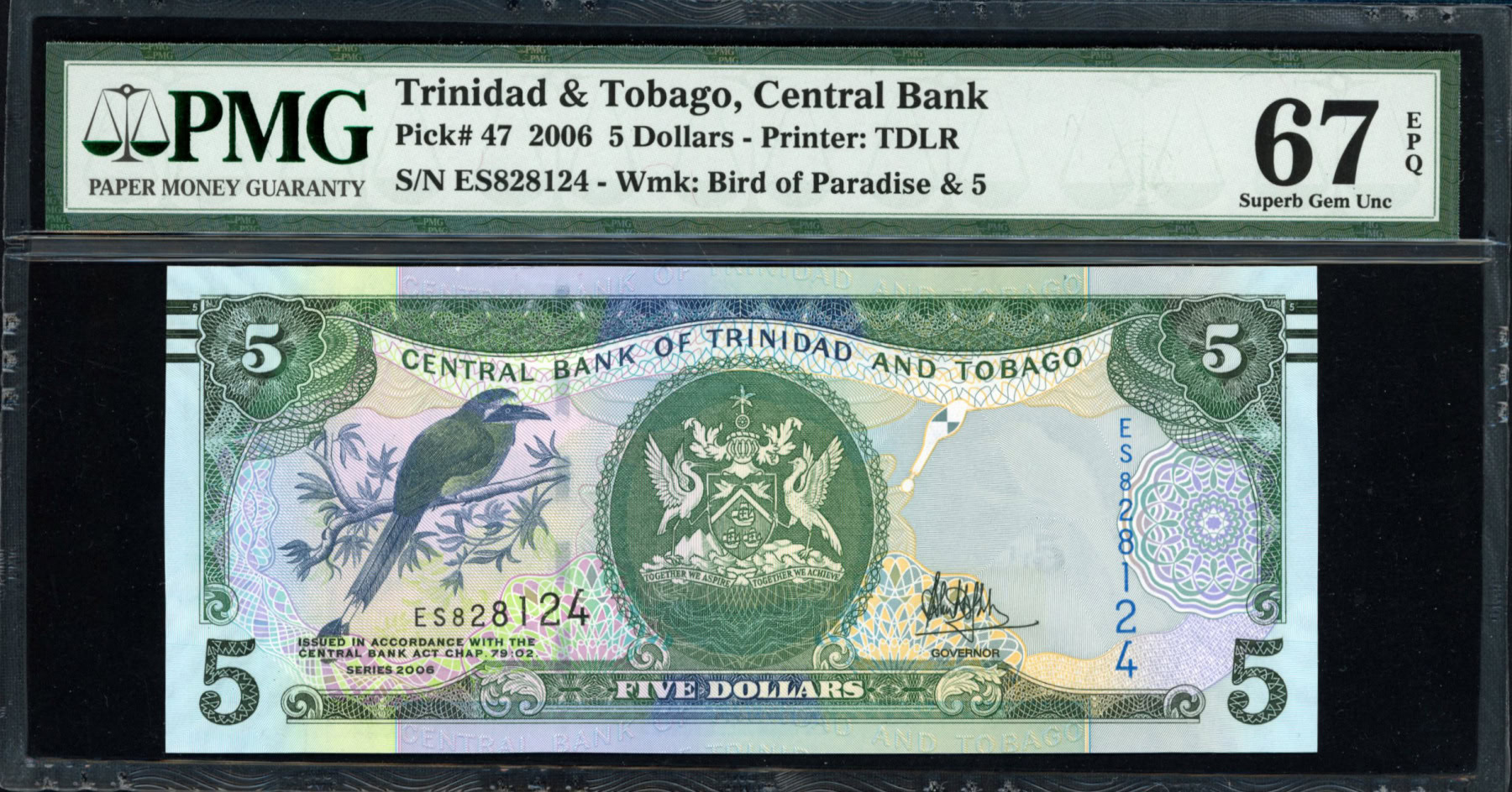 Trinidad & Tobago 2006 $5 Central Bank Note SCWPM-47 PMG Superb Gem Unc 67 EPQ | PMG Cert ...