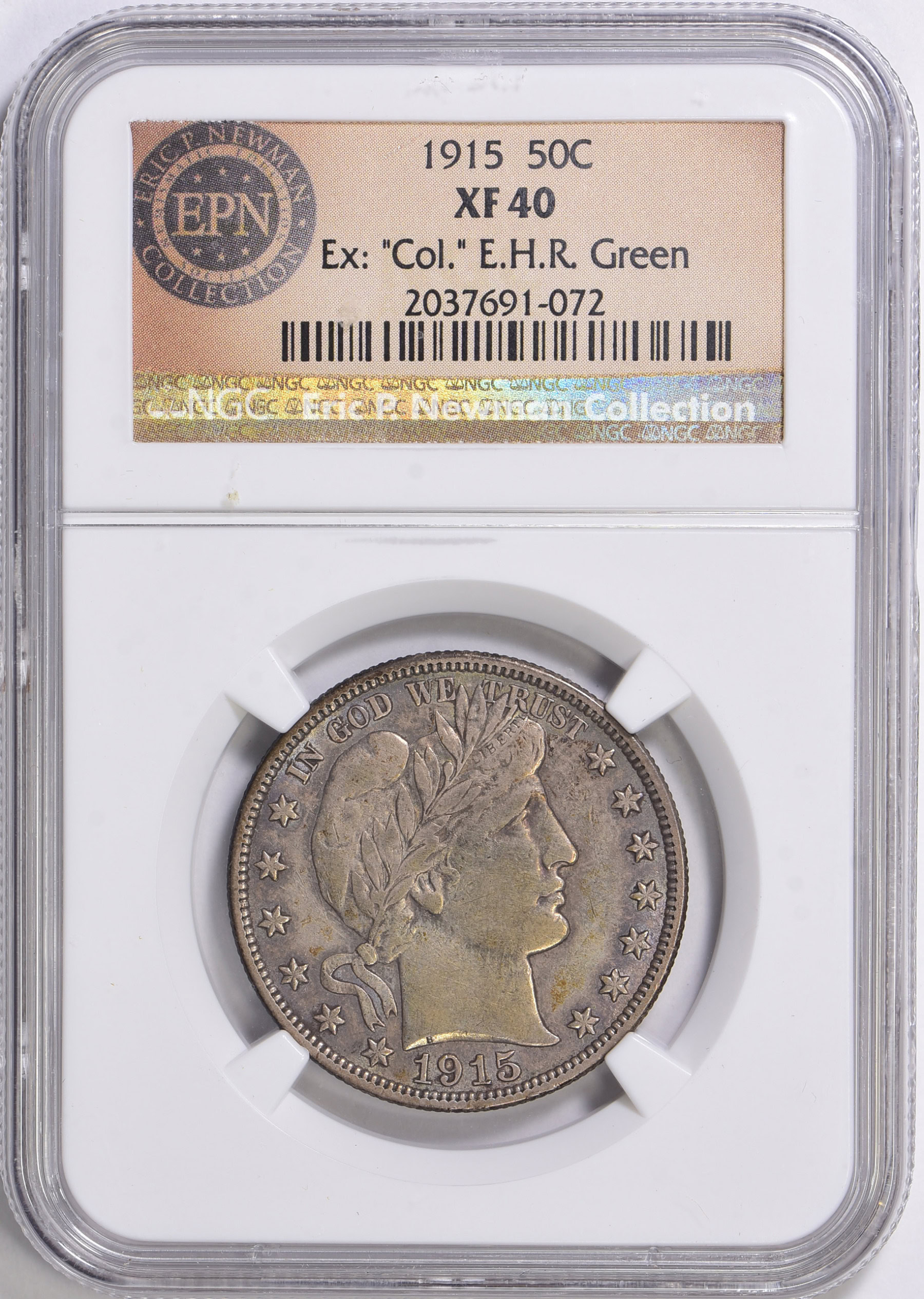 1915 Barber Half Dollar Ex: "Col." E.H.R. Green NGC XF-40 (Toned) (Eric ...