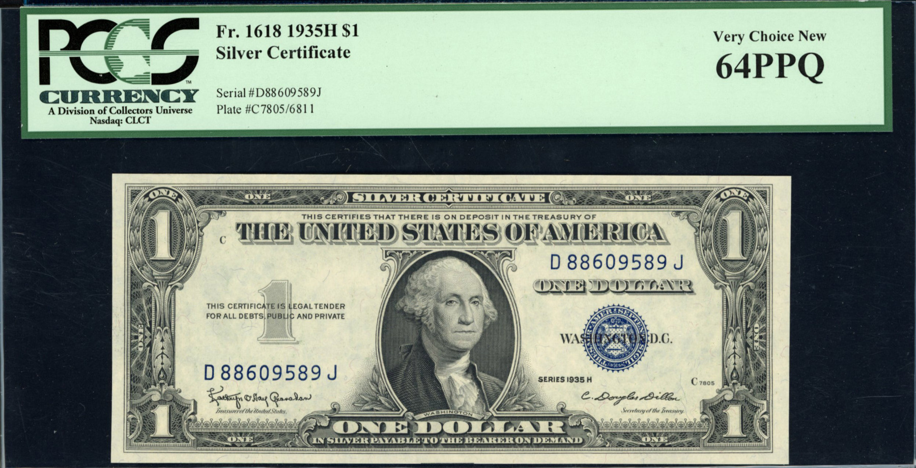 Fr. 1618 (DJ Block) 1935H $1 Silver Certificate Note Granahan / Dillon ...