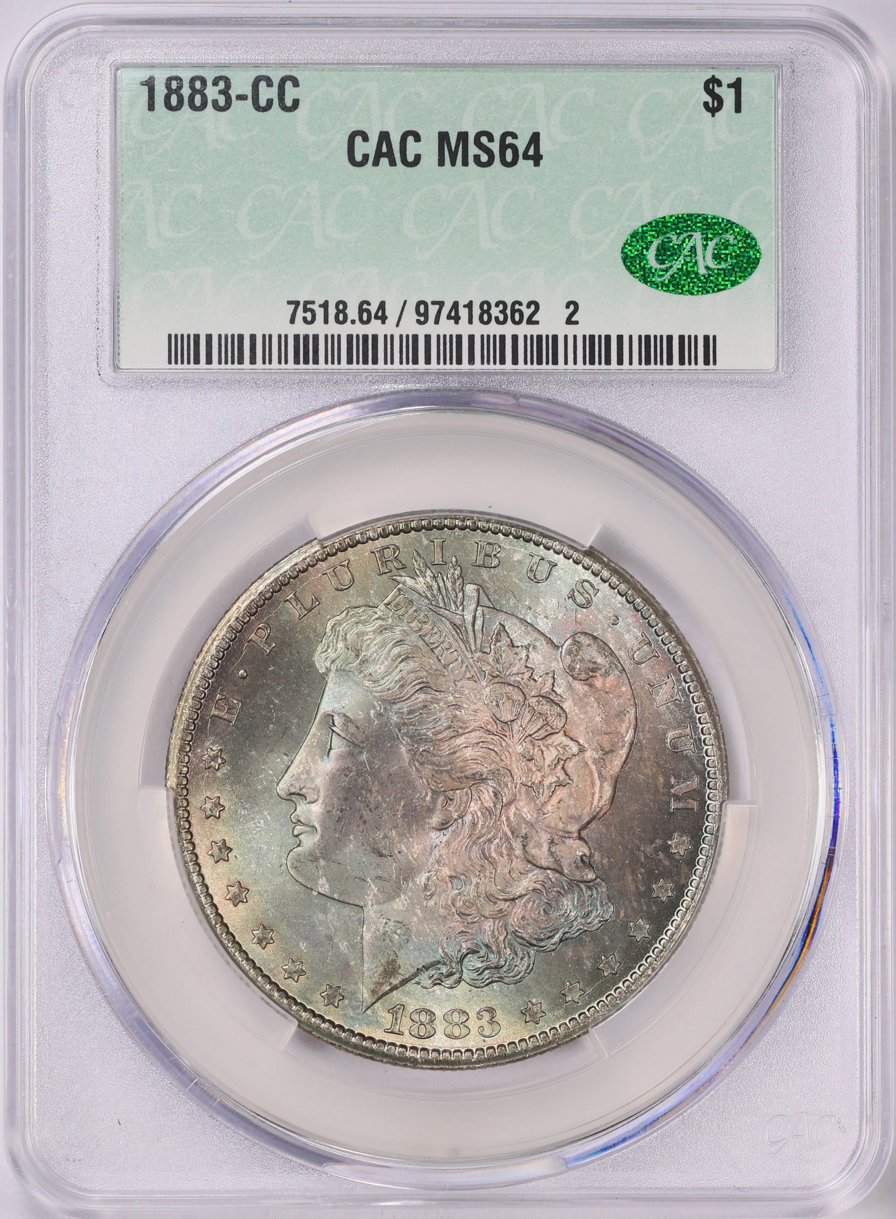 1883-CC Morgan Silver Dollar CACG MS-64 (Toned) (Item 1611113) | GreatCollections Coin Auctions
