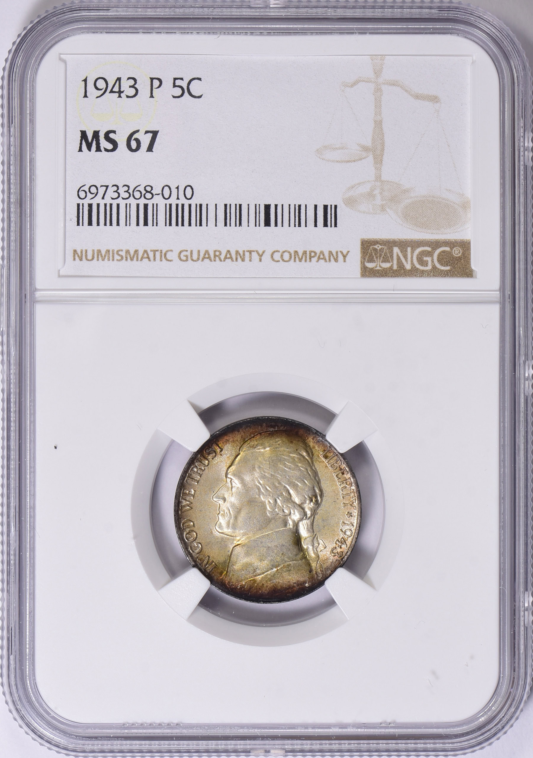 1943-P Jefferson Nickel NGC MS-67 (Toned) (Item 1611218) | GreatCollections Coin Auctions