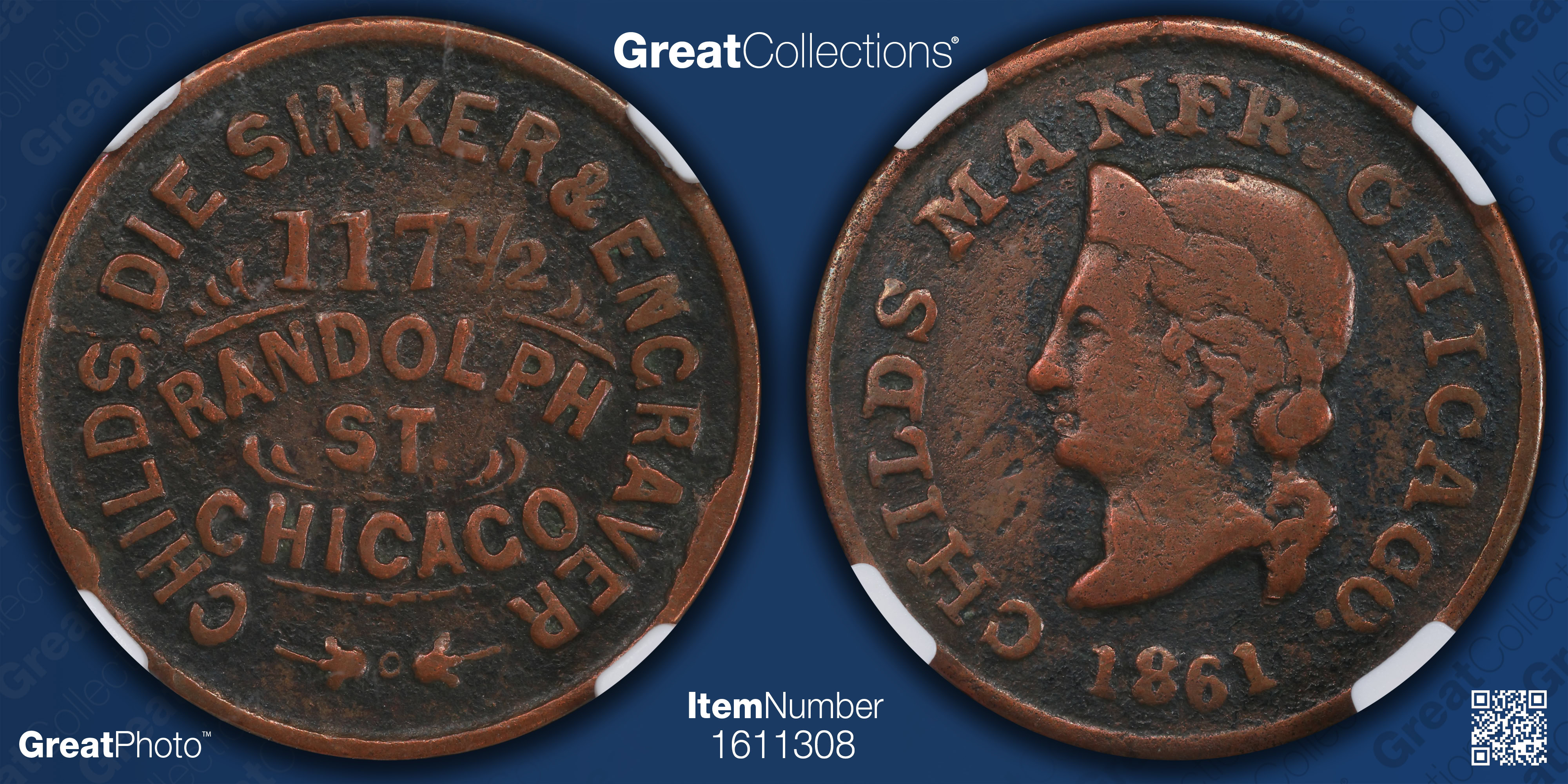 1861 Chicago, Illinois Childs, Die Sinker & Engraver Civil War Token F ...