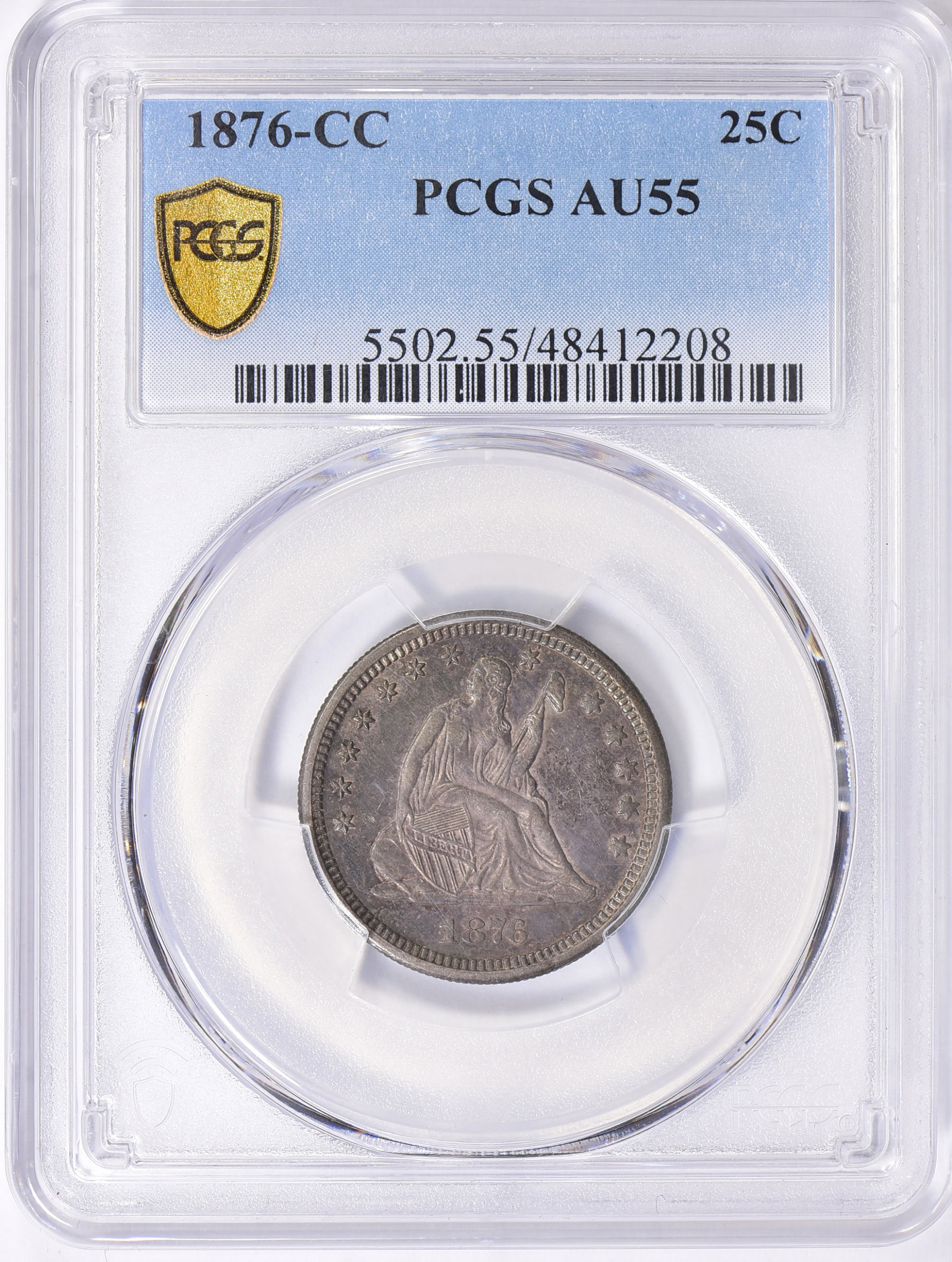 1876-CC Seated Liberty Quarter PCGS AU-55 (Toned) (Item 1611574) | GreatCollections Coin Auctions
