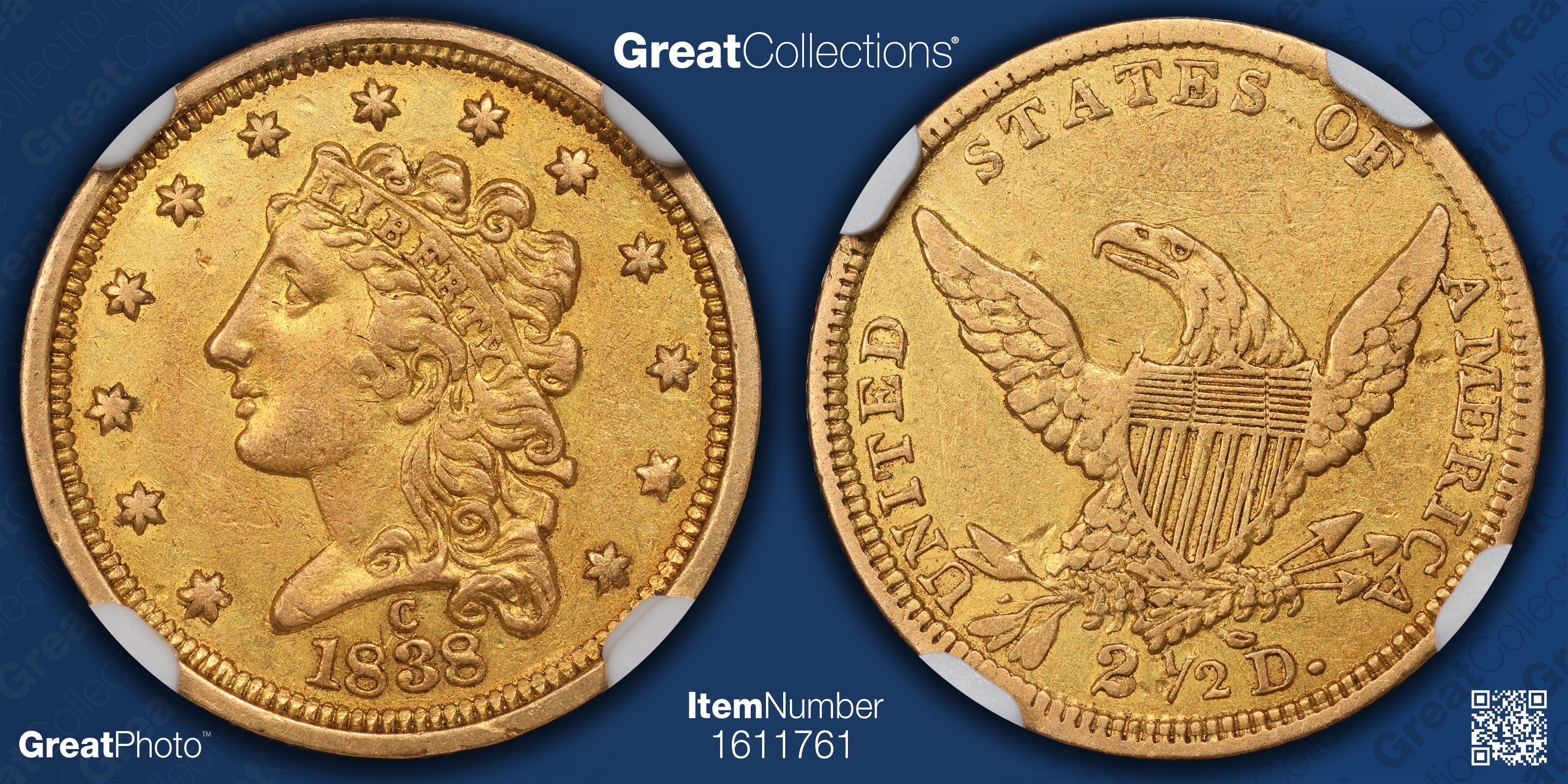 1838-C Classic Gold Quarter HM-1 Eagle NGC AU-53 (Item 1611761 ...