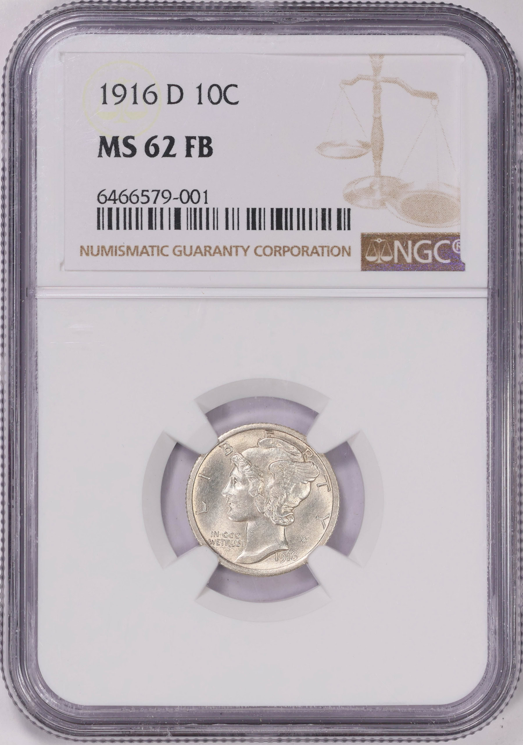 1916-D Mercury Dime NGC MS-62 FB (Item 1611803) | GreatCollections Coin Auctions