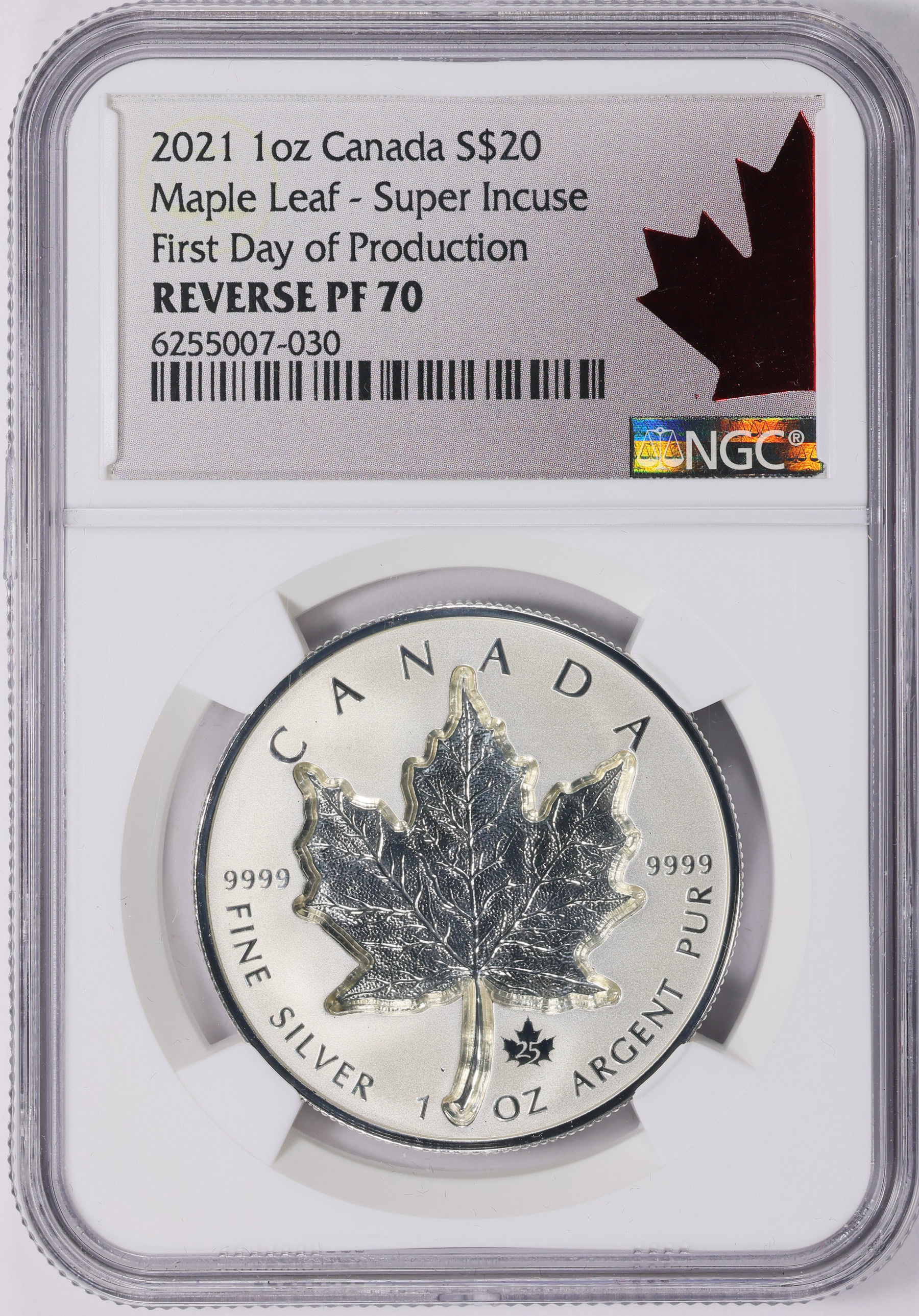 Canada 2021 Silver $20 Maple Leaf Super Incuse Reverse Proof KM-3127 ...