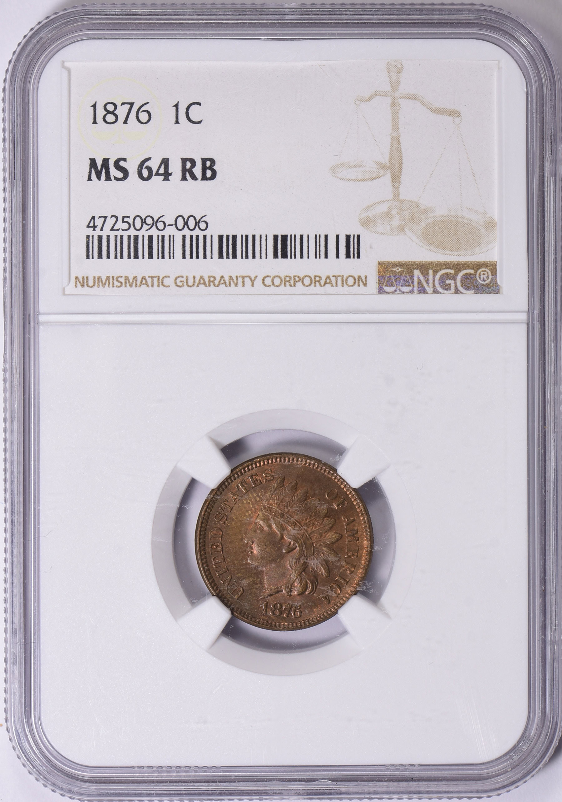 1876 Indian Cent NGC MS-64 RB (Item 1611956) | GreatCollections Coin Auctions