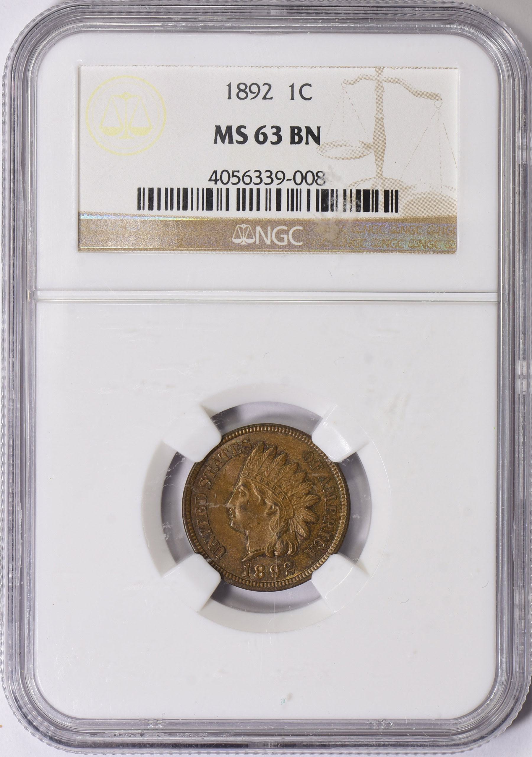 1892 Indian Cent NGC MS-63 BN (Item 1611973) | GreatCollections Coin Auctions