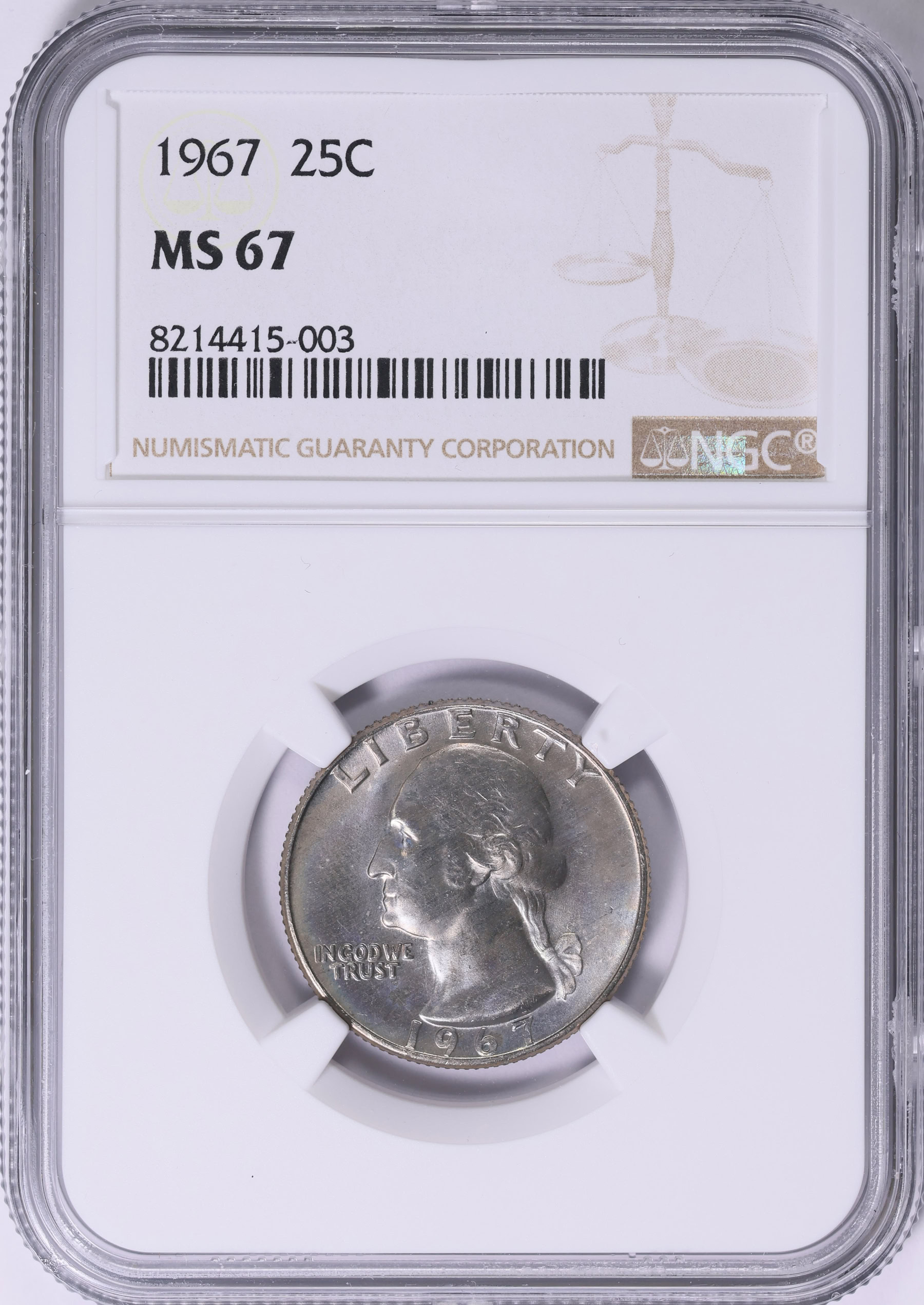 1967 Washington Quarter NGC MS-67 (Toned) (Item 1612952) | GreatCollections Coin Auctions