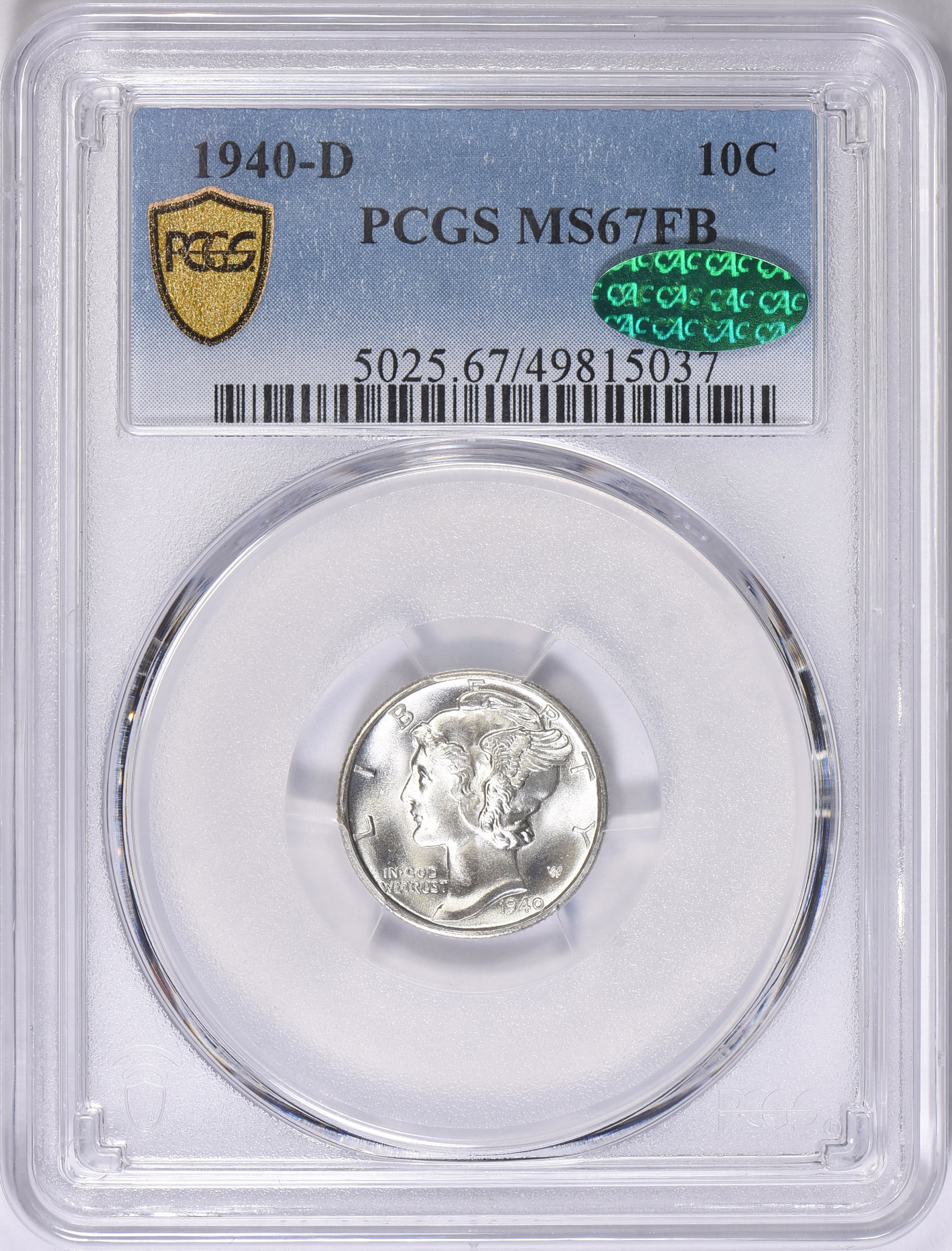 1940-D Mercury Dime PCGS MS-67 FB (CAC Green) (Item 1612970) | GreatCollections Coin Auctions