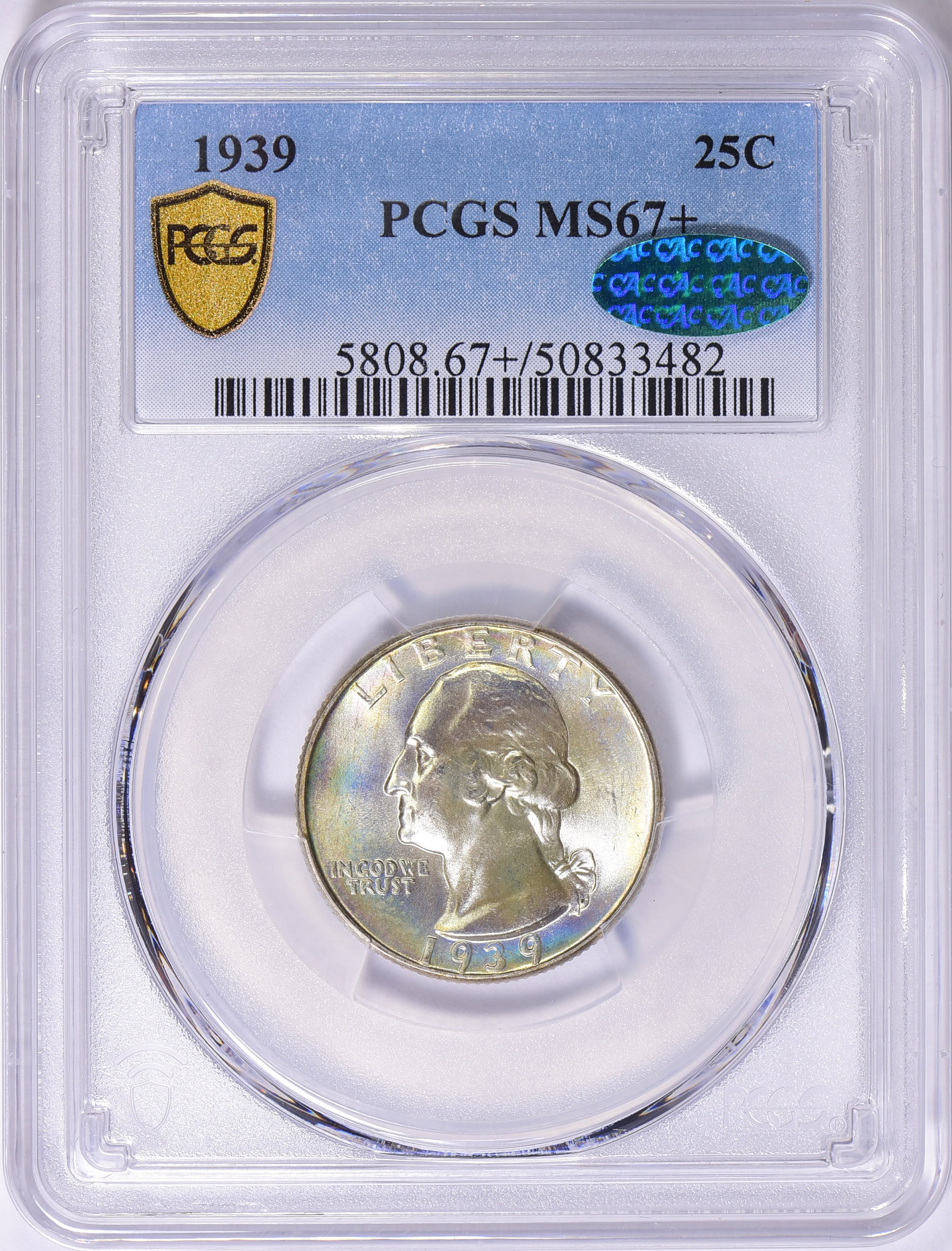 1939 Washington Quarter PCGS MS-67+ (CAC Green) (Toned) (Item 1612972 ...