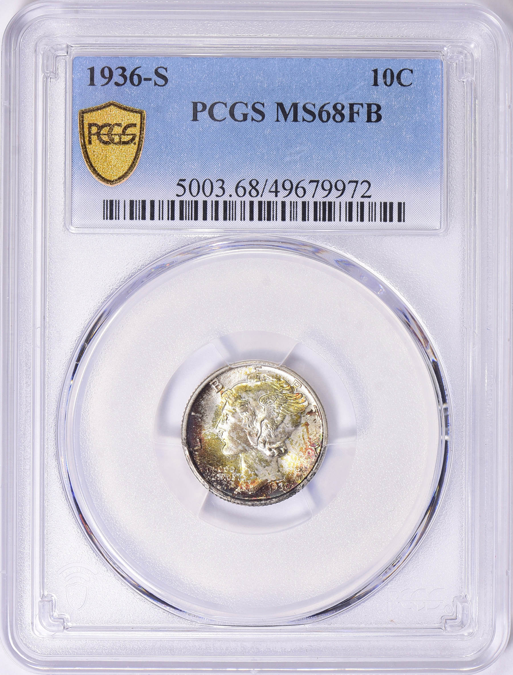 1936-S Mercury Dime PCGS MS-68 FB (Toned) (Item 1612990) | GreatCollections Coin Auctions