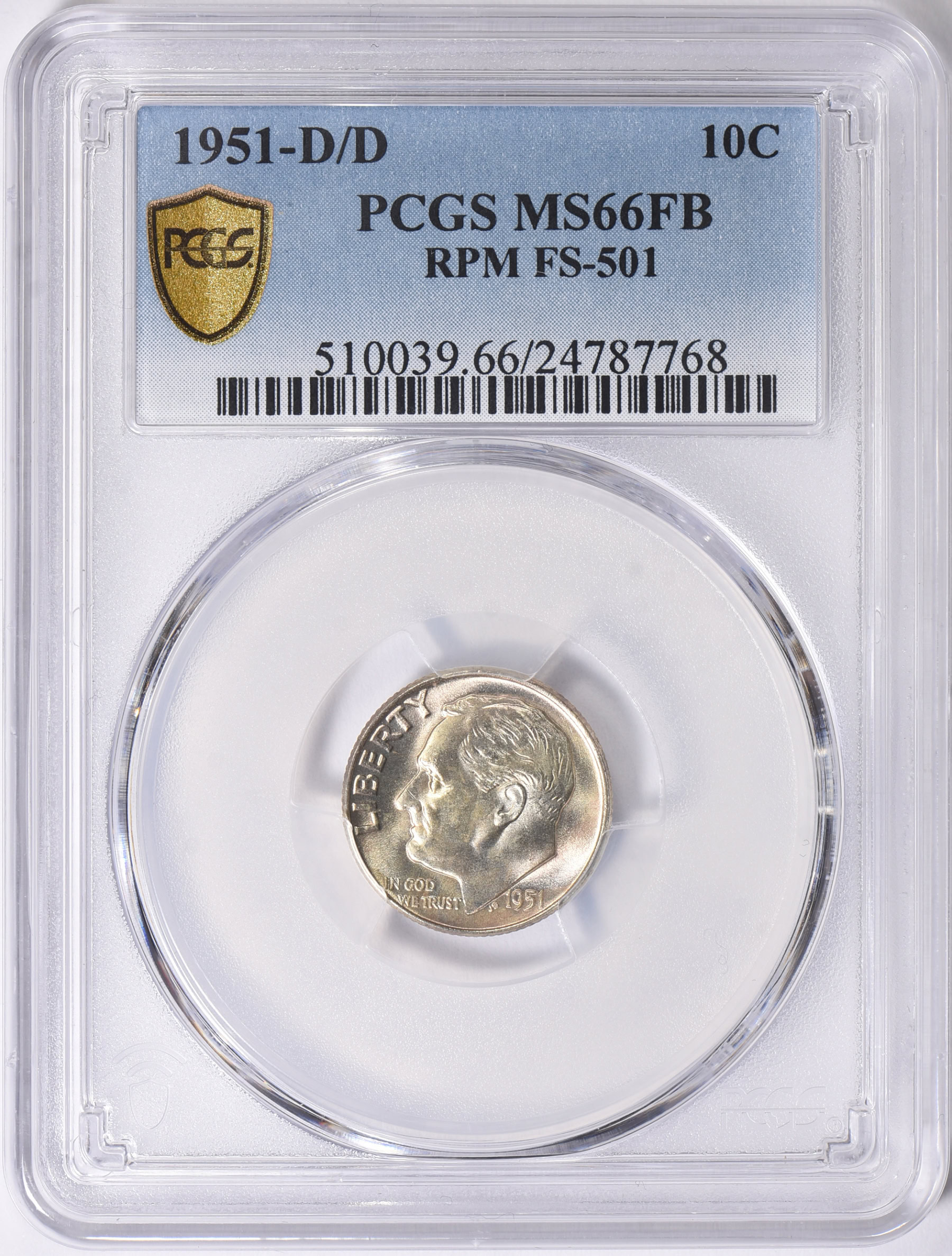 1951-D/D Roosevelt Dime Repunched Mintmark FS-501 PCGS MS-66 FB (Item 1613425 ...