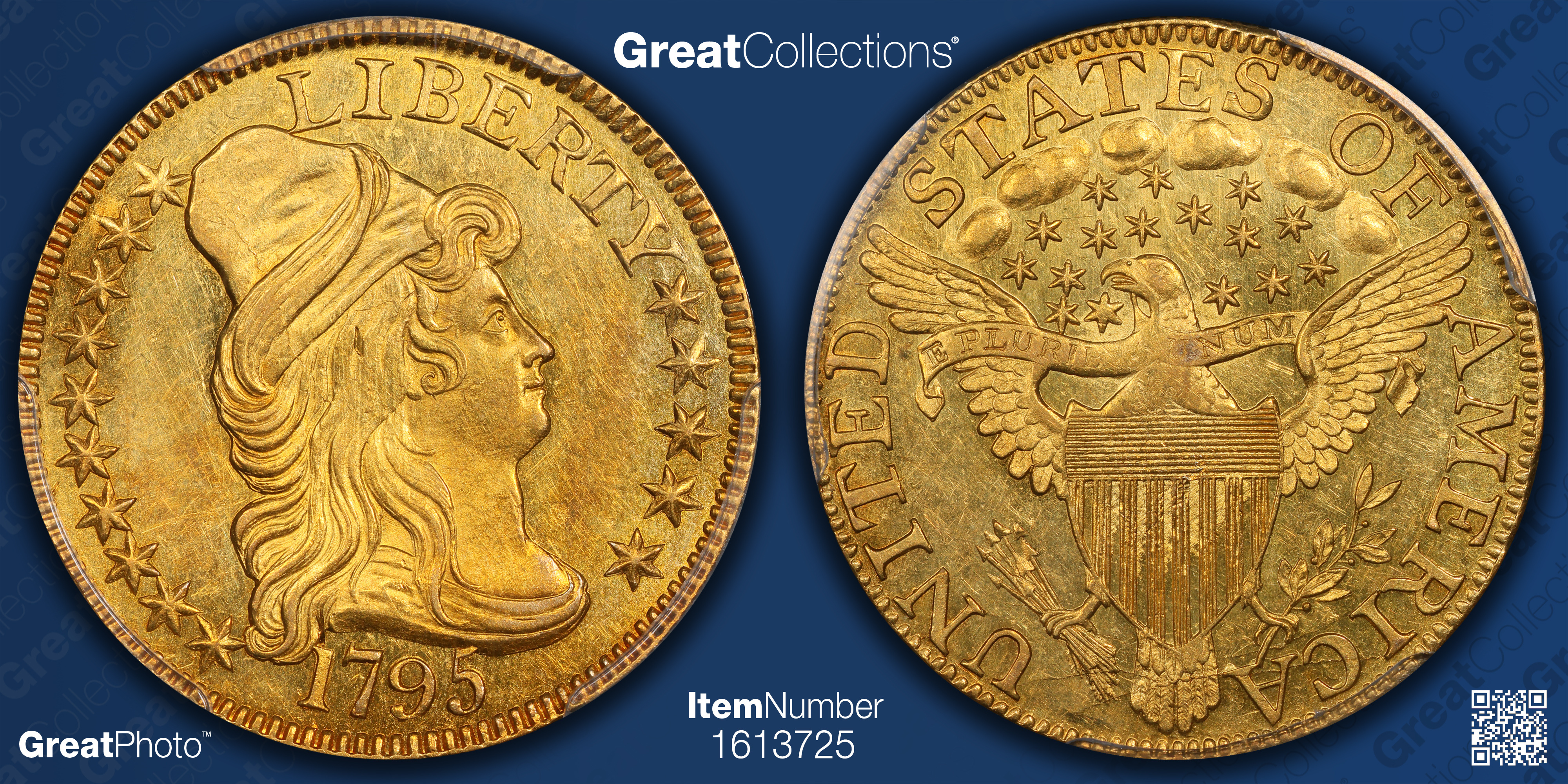 1795 Capped Bust Right Gold Half Eagle Large Eagle PCGS MS-62+ (CAC ...
