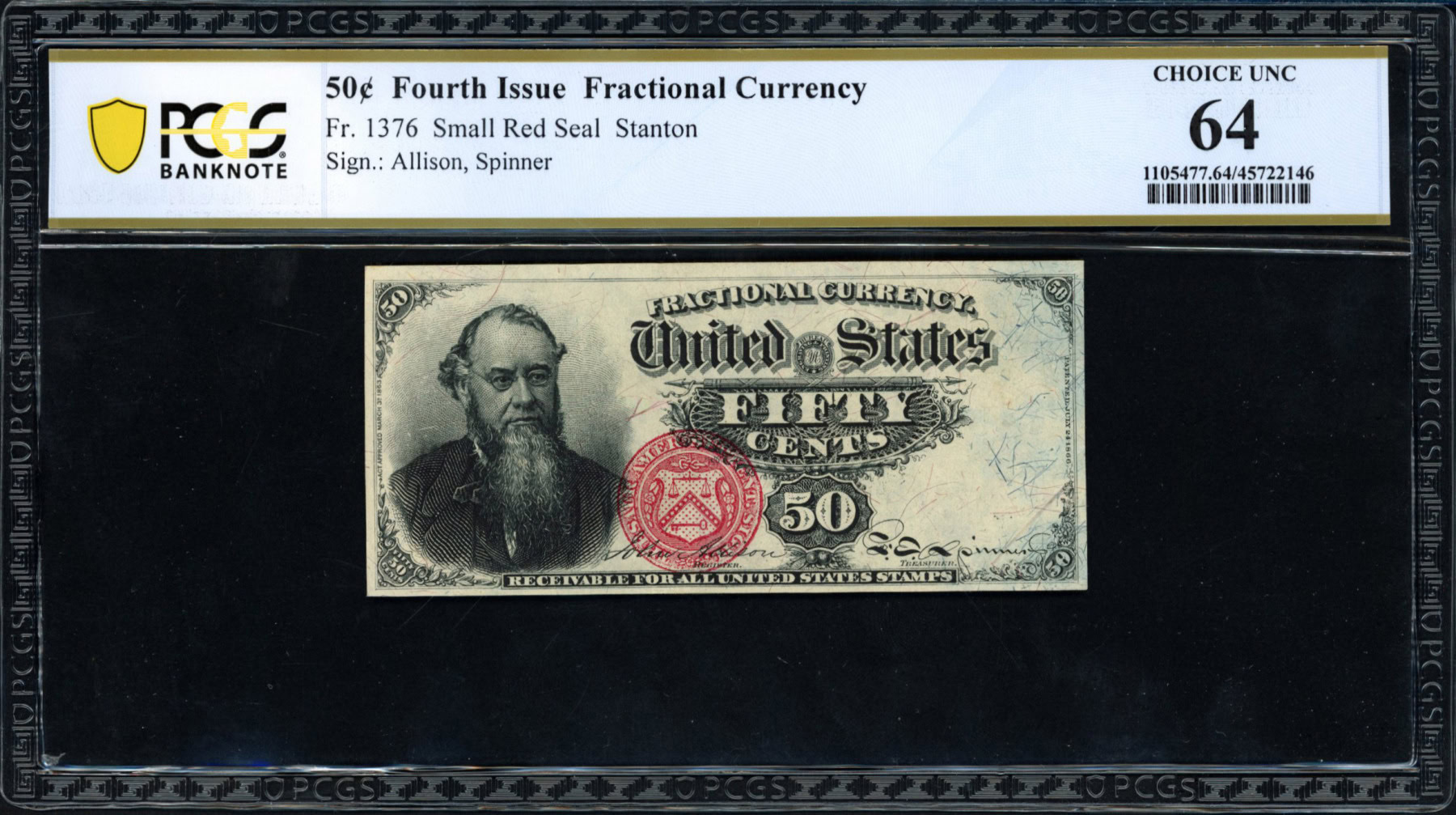 Fr. 1376 Fourth Issue 50 Cents Fractional Currency Note Allison ...
