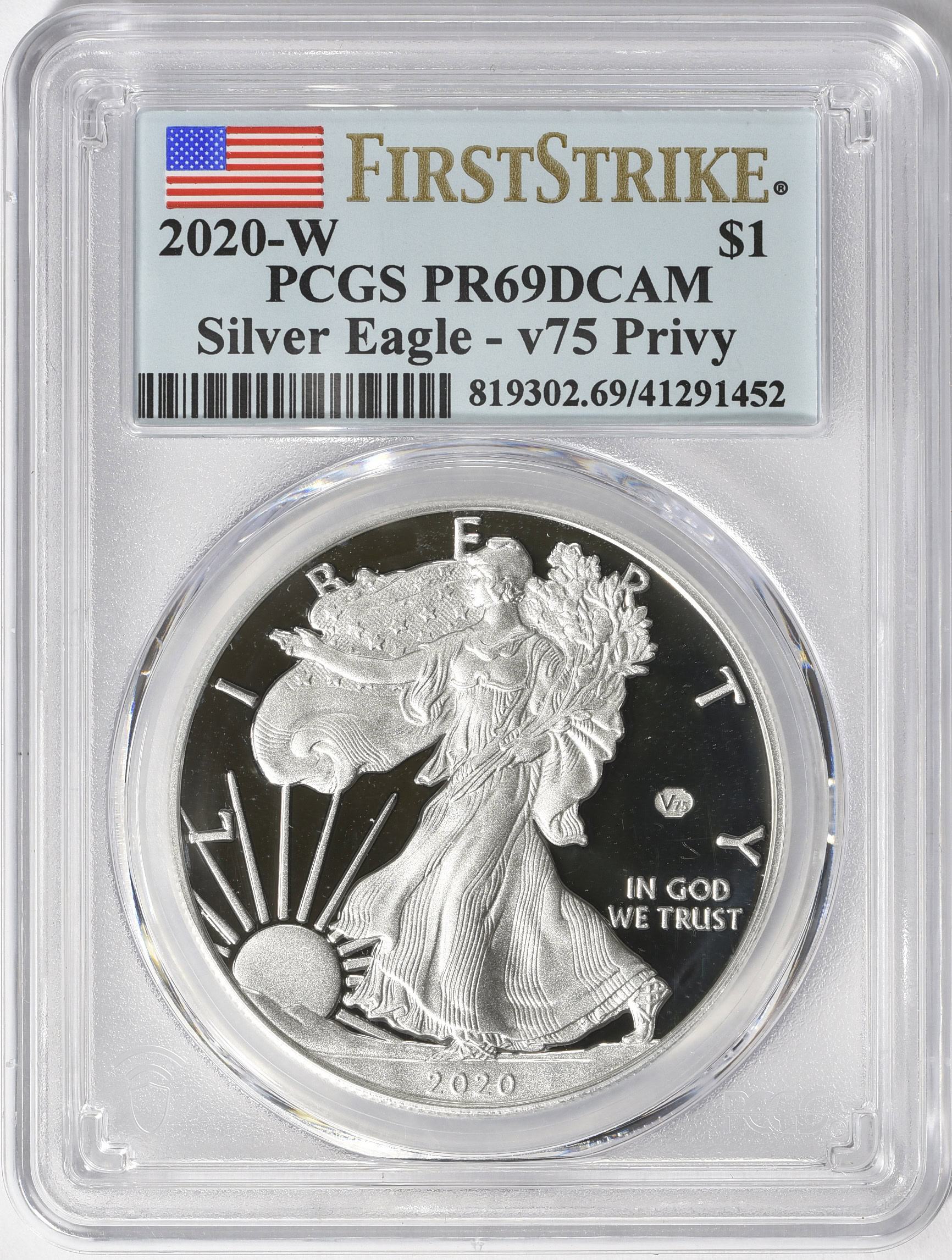 2020-W $1 Silver Eagle V75 Privy First Strike PCGS Proof-69 DCAM (Item ...