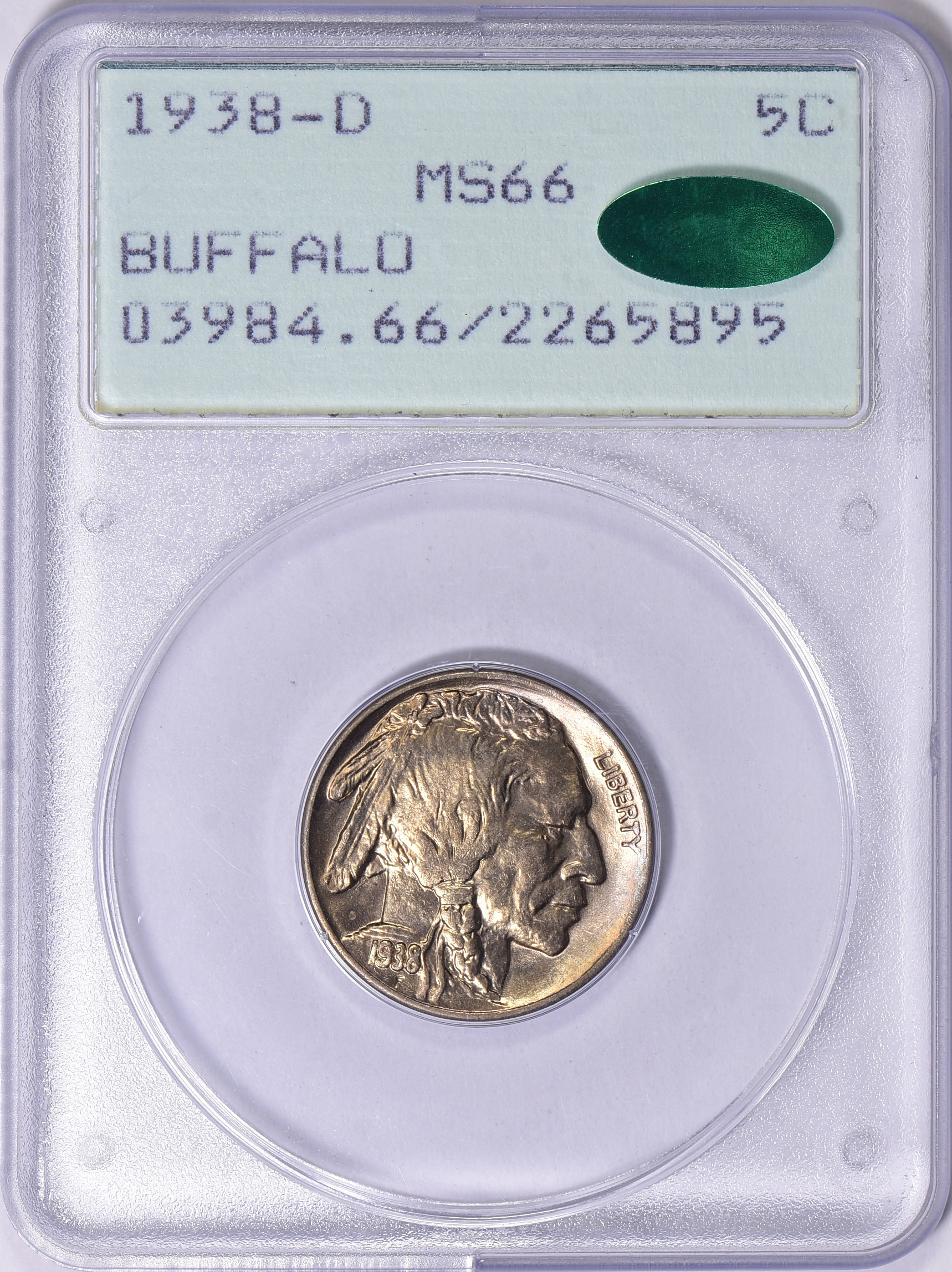 1938-D Buffalo Nickel PCGS MS-66 (CAC Green) OGH (1st Gen) (Item 1614882) | GreatCollections ...
