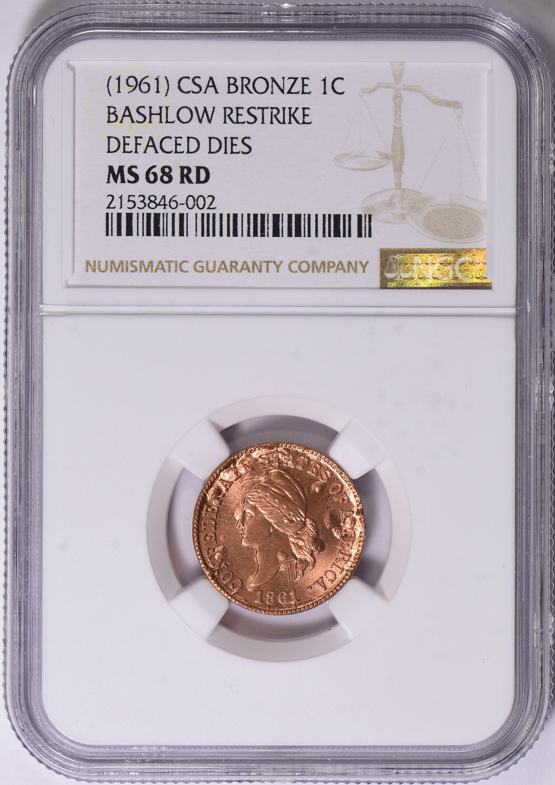 (1961) Confederate States of America Cent Bronze Bashlow Restrike With ...