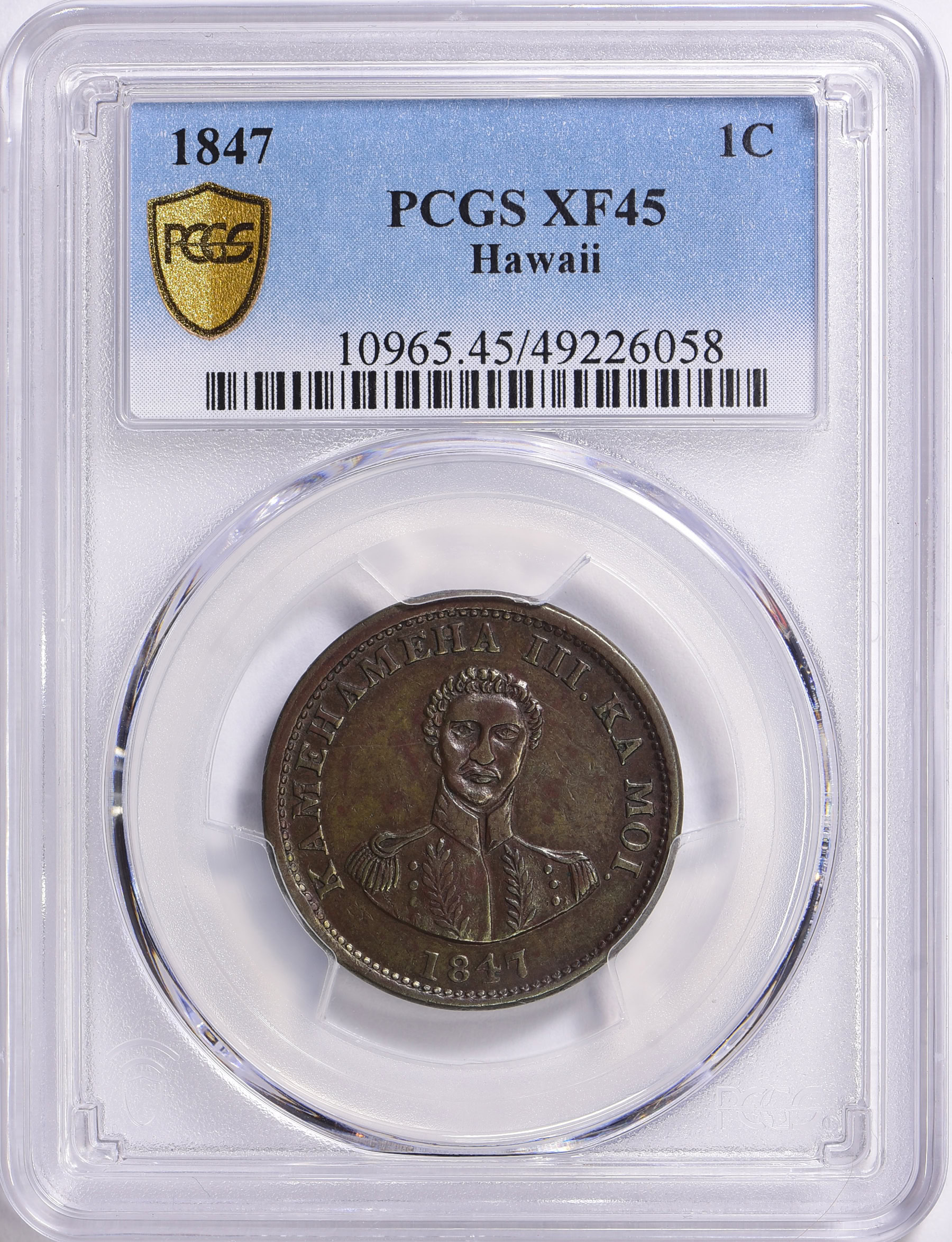 1847 Hawaii Cent 18 Berries PCGS XF-45 (Item 1615048 ...