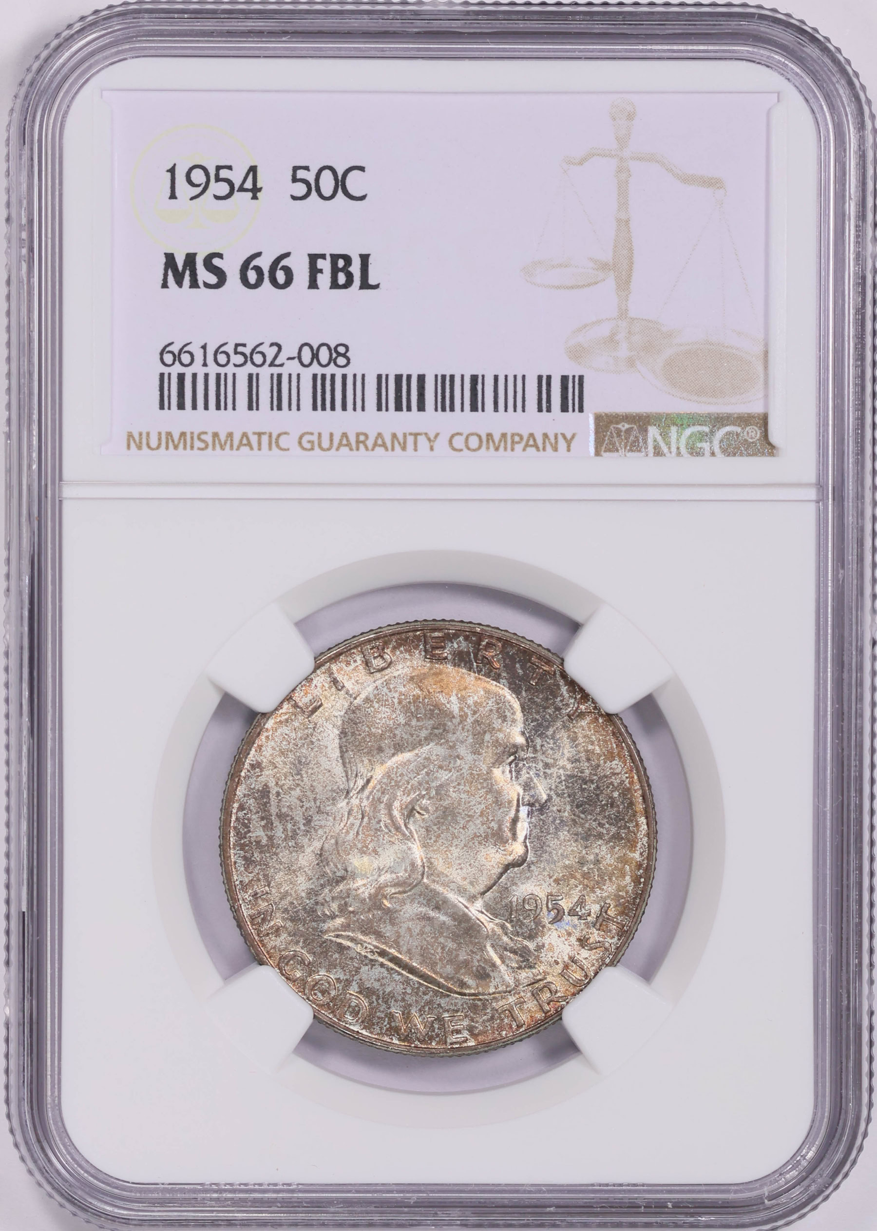 1954 Franklin Half Dollar NGC MS-66 FBL (Toned) (Item 1615769 ...