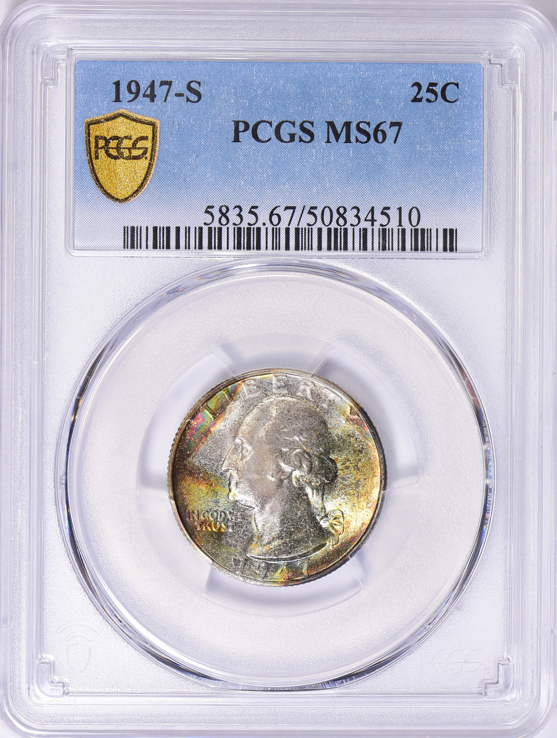 1947-S Washington Quarter PCGS MS-67 (Toned) (Item 1616204) | GreatCollections Coin Auctions