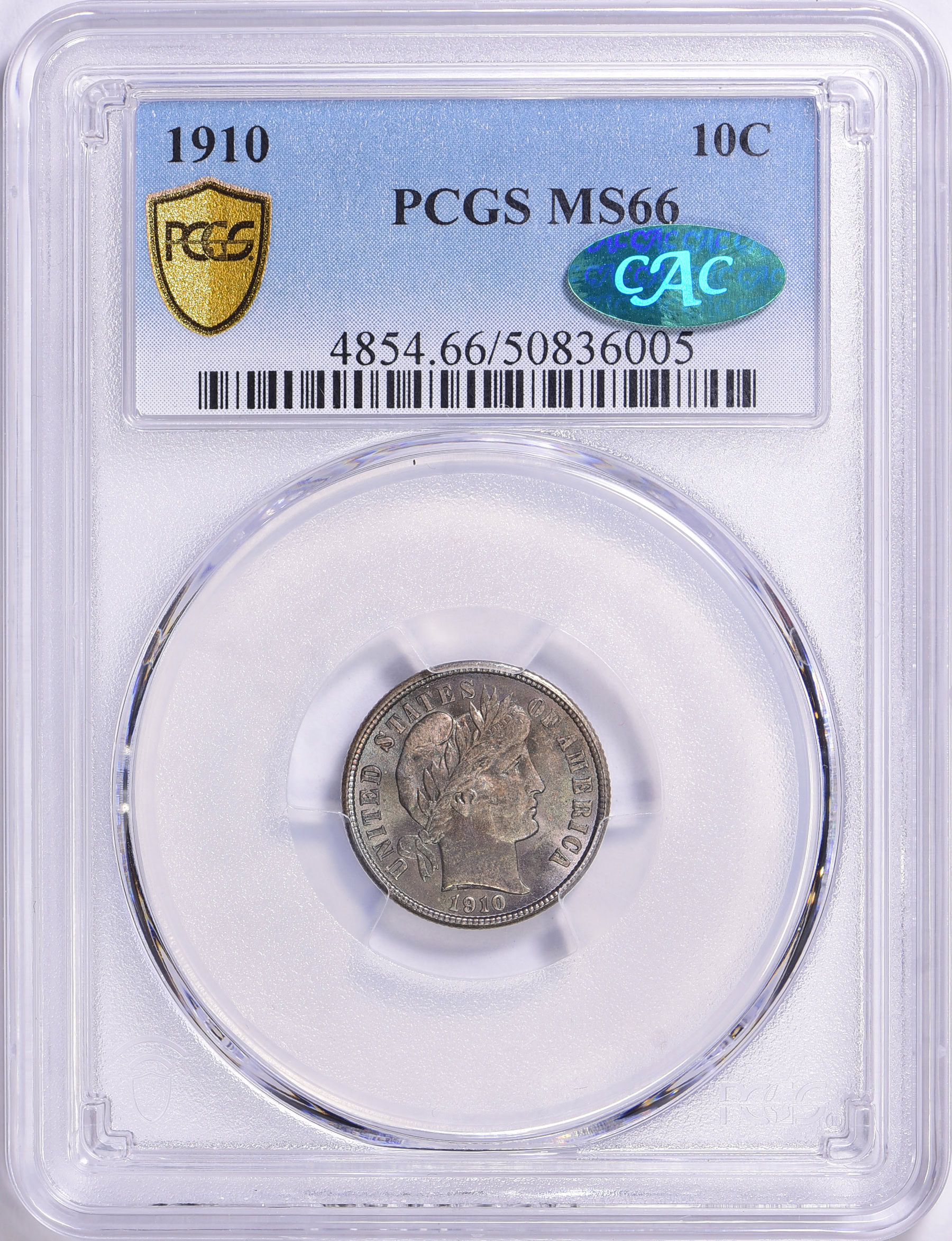 1910 Barber Dime PCGS MS-66 (CAC Green) (Item 1616238) | GreatCollections Coin Auctions