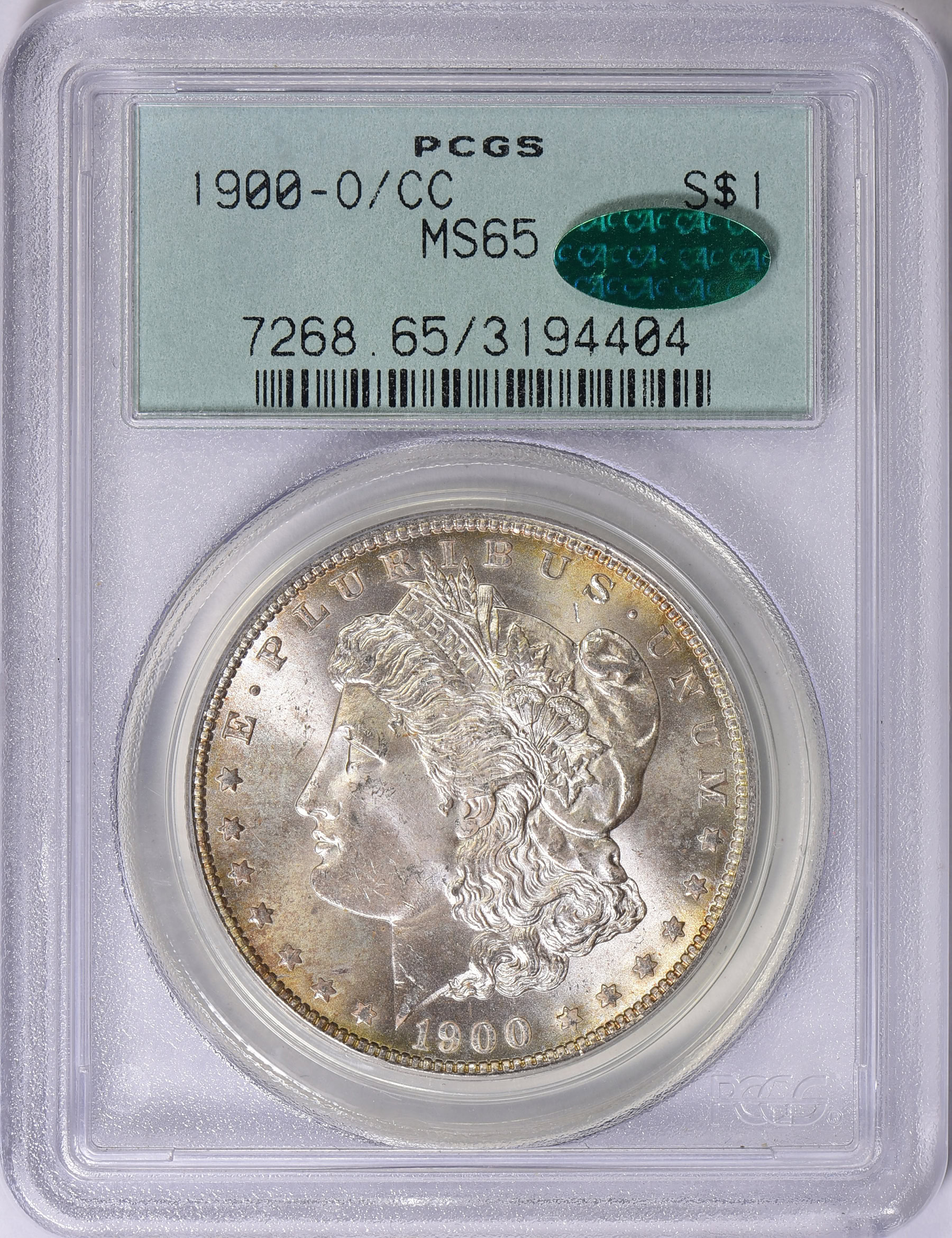 1900-O/CC Morgan Silver Dollar PCGS MS-65 (CAC Green) OGH (Item 1616369) | GreatCollections Coin ...