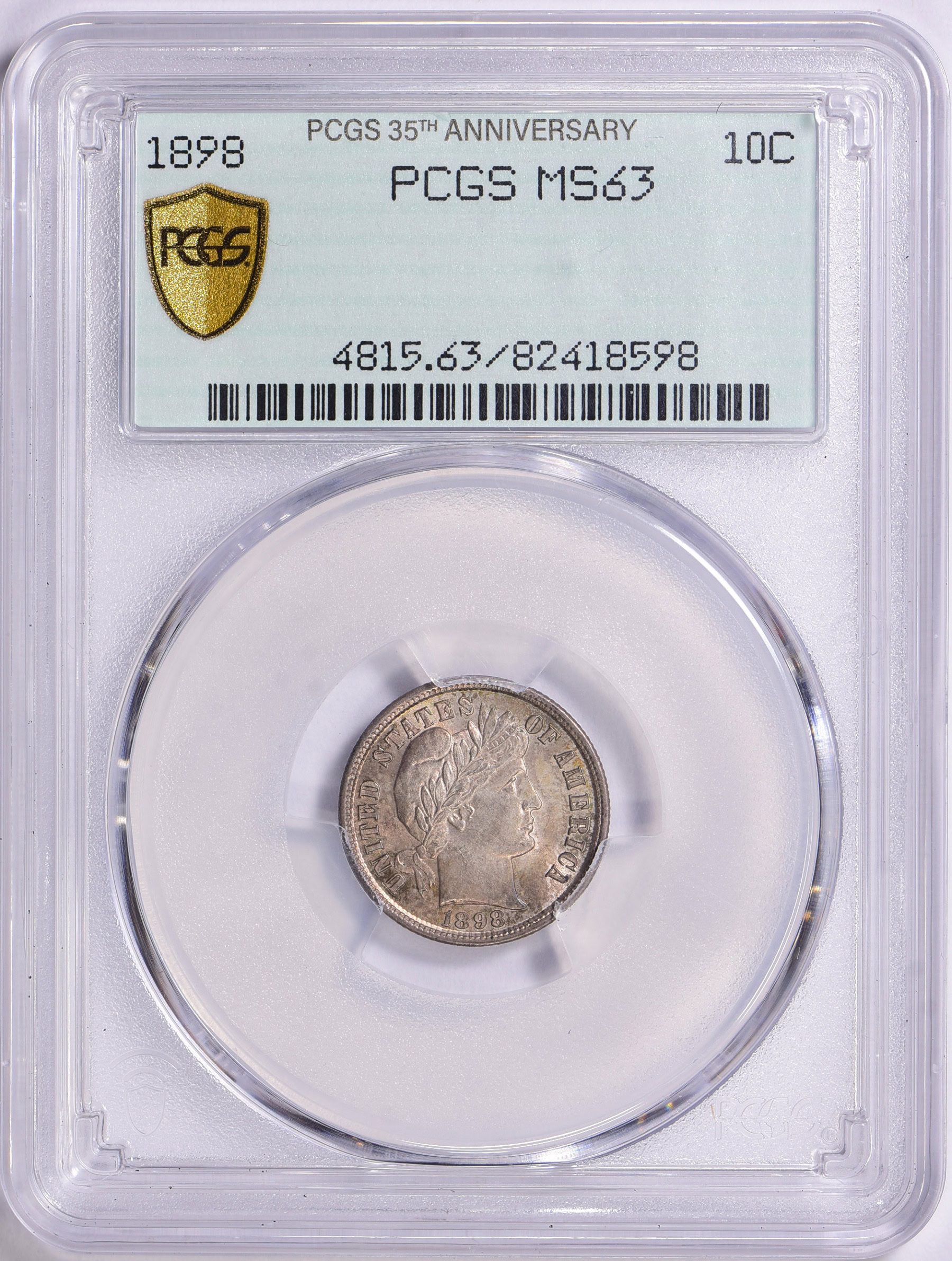 1898 Barber Dime PCGS MS-63 (OGH 35th Anniversary Label) (Toned) (Item 1616378 ...