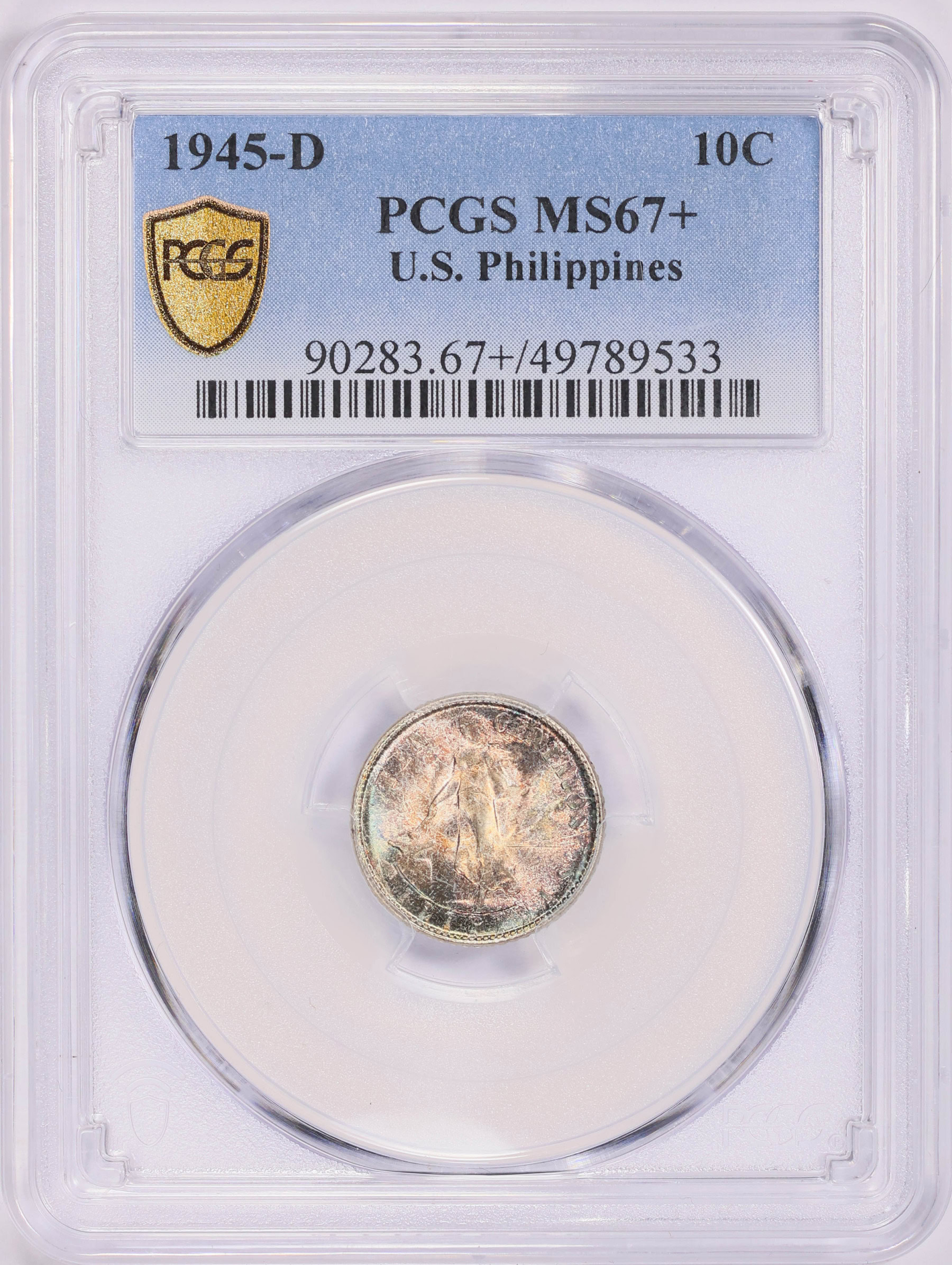 1945-D U.S. Philippines Ten Centavos PCGS MS-67+ (Toned) (Item 1617058 ...
