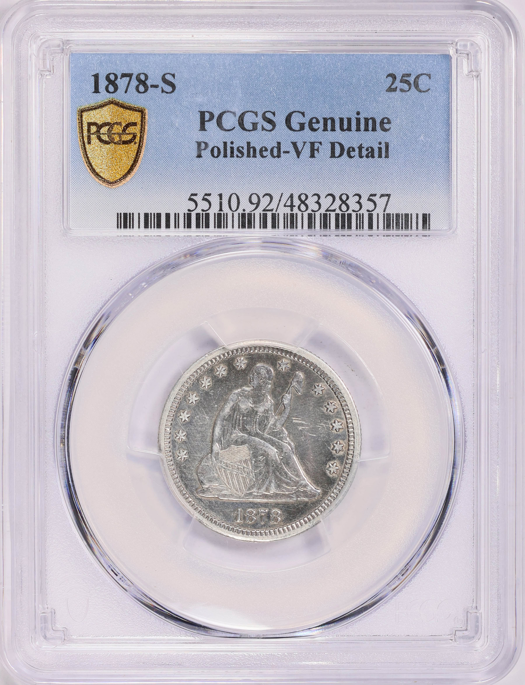 1878-S Seated Liberty Quarter PCGS Genuine VF Details (Item 1617152) | GreatCollections Coin ...